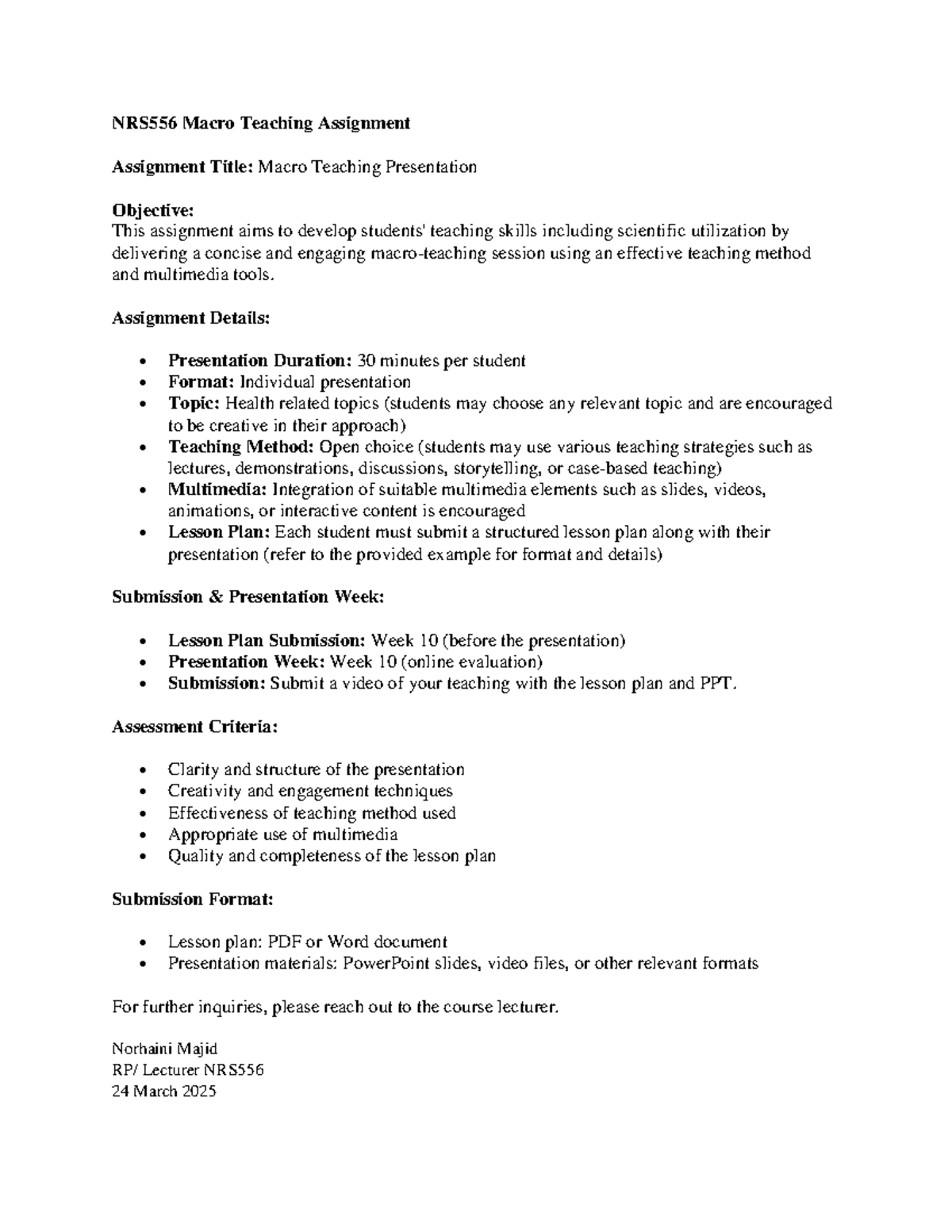 NRS556 Macro Teaching Assignment Instructions - NRS556 Macro Teaching ...