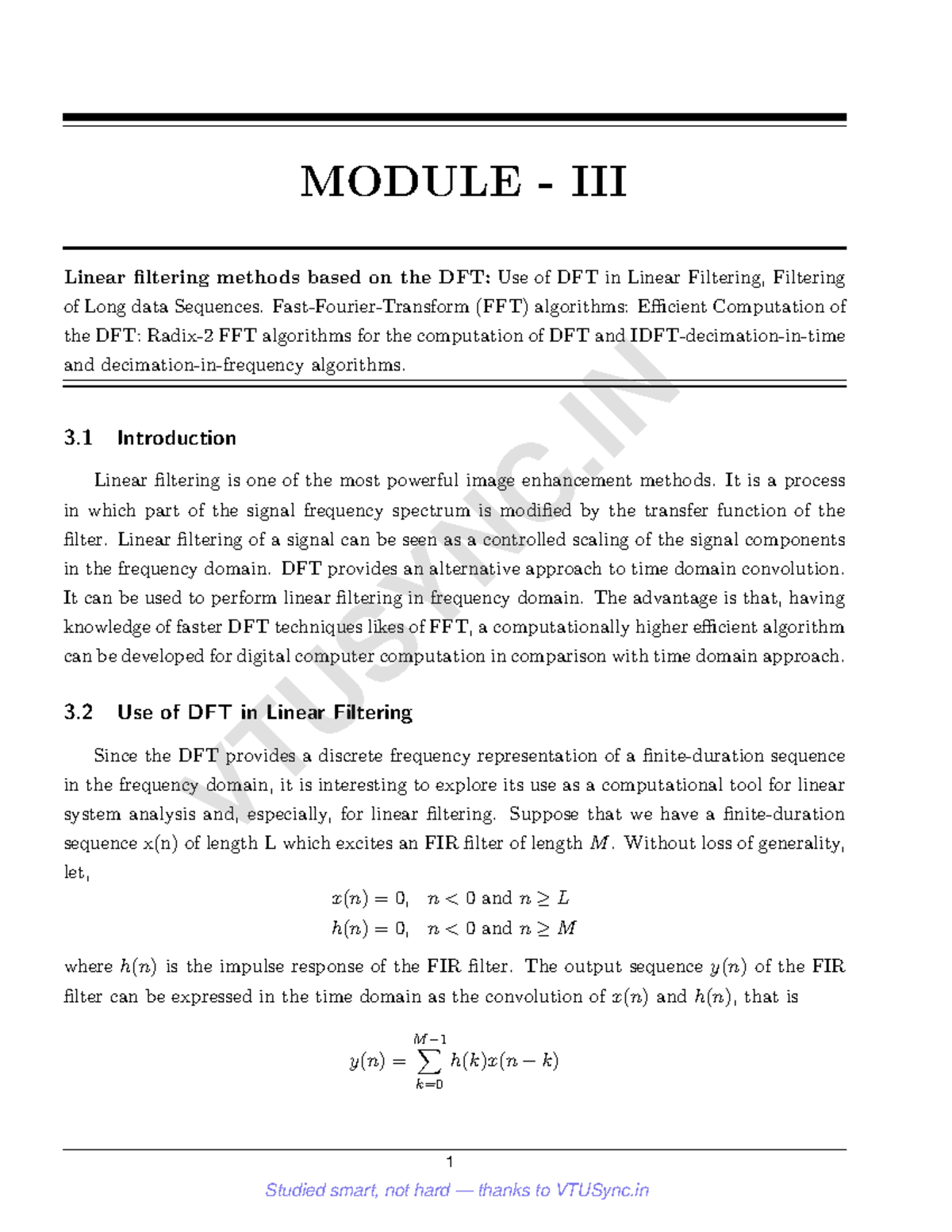 DSP BEC502 Module-3: Linear Filtering & DFT Techniques - Studocu