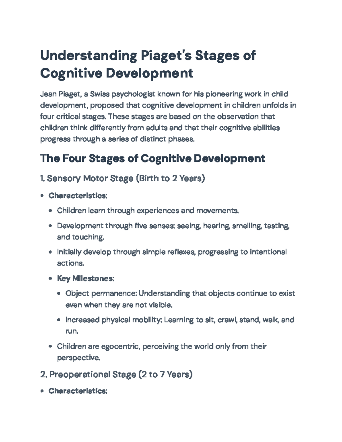 Understanding Piaget's Stages of Cognitive Development: A Detailed ...