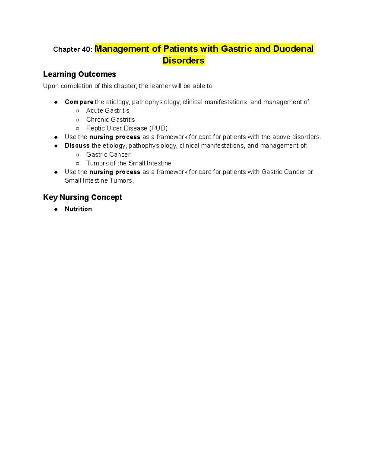 Chapter 40: Management of Gastric & Duodenal Disorders - Studocu