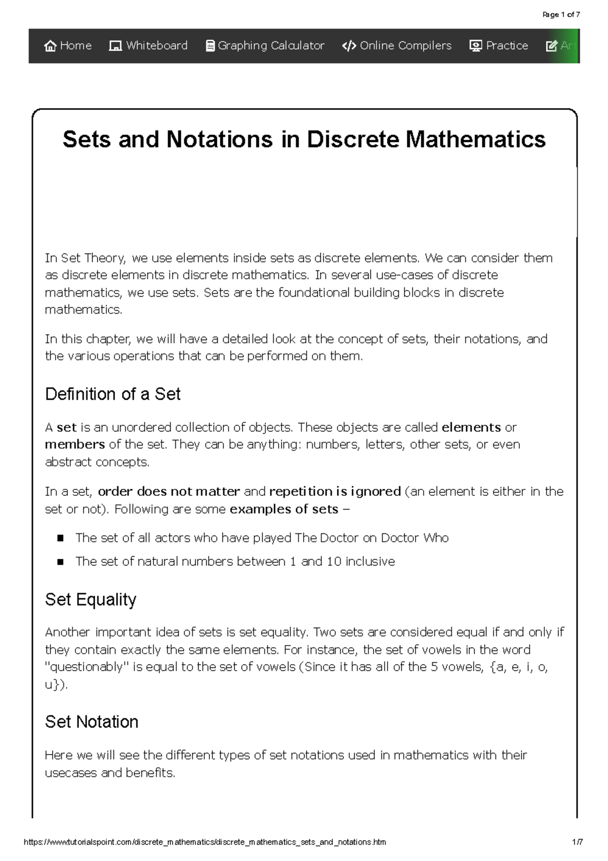 Sets and Notations in Discrete Mathematics (MATH 101) - Studocu