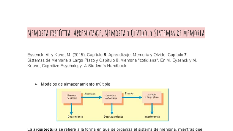 Práctico 5: Resumen sobre Memoria Explícita en Psicología Cognitiva ...