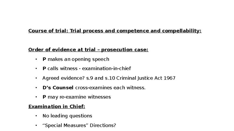 Course of Trial: Lecture Notes on Evidence and Witness Competence - Studocu