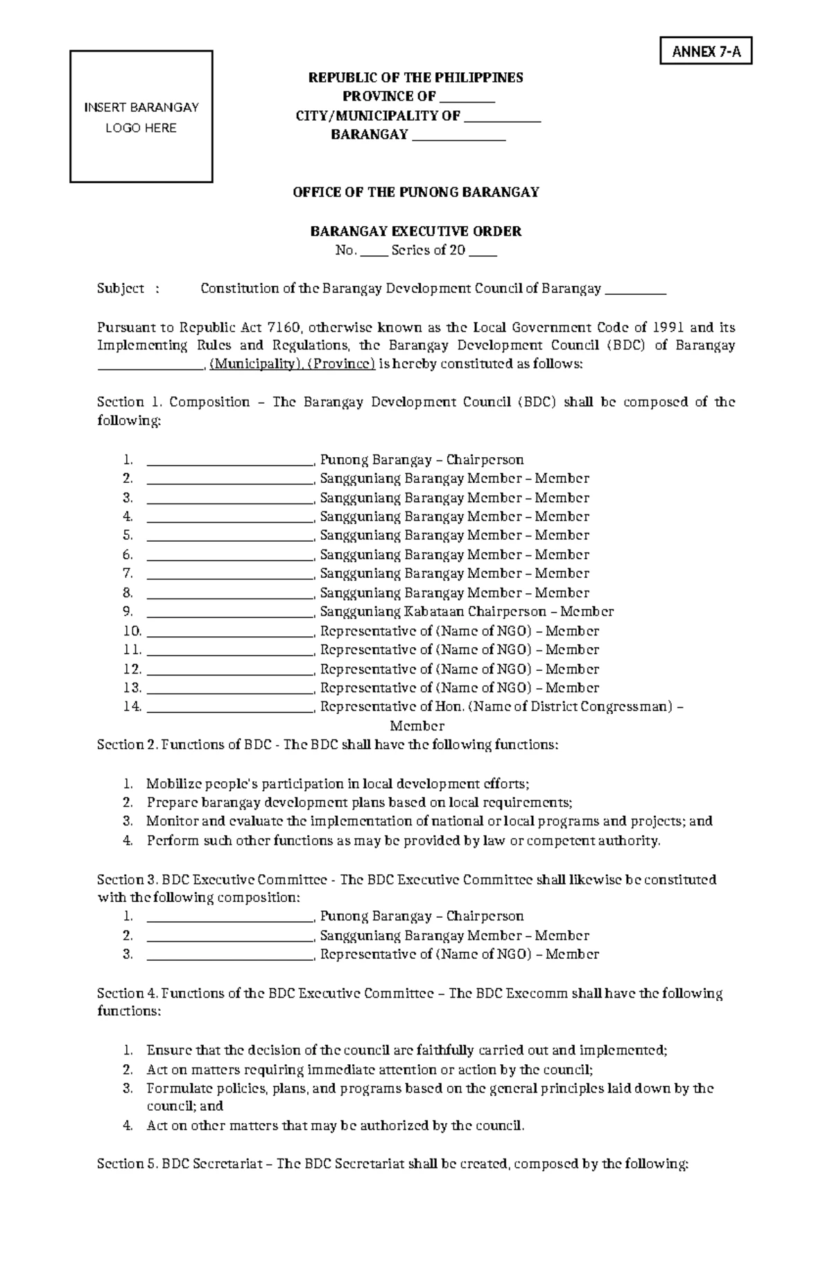 Barangay Development Council Functionality Assessment Form 2021 - Studocu
