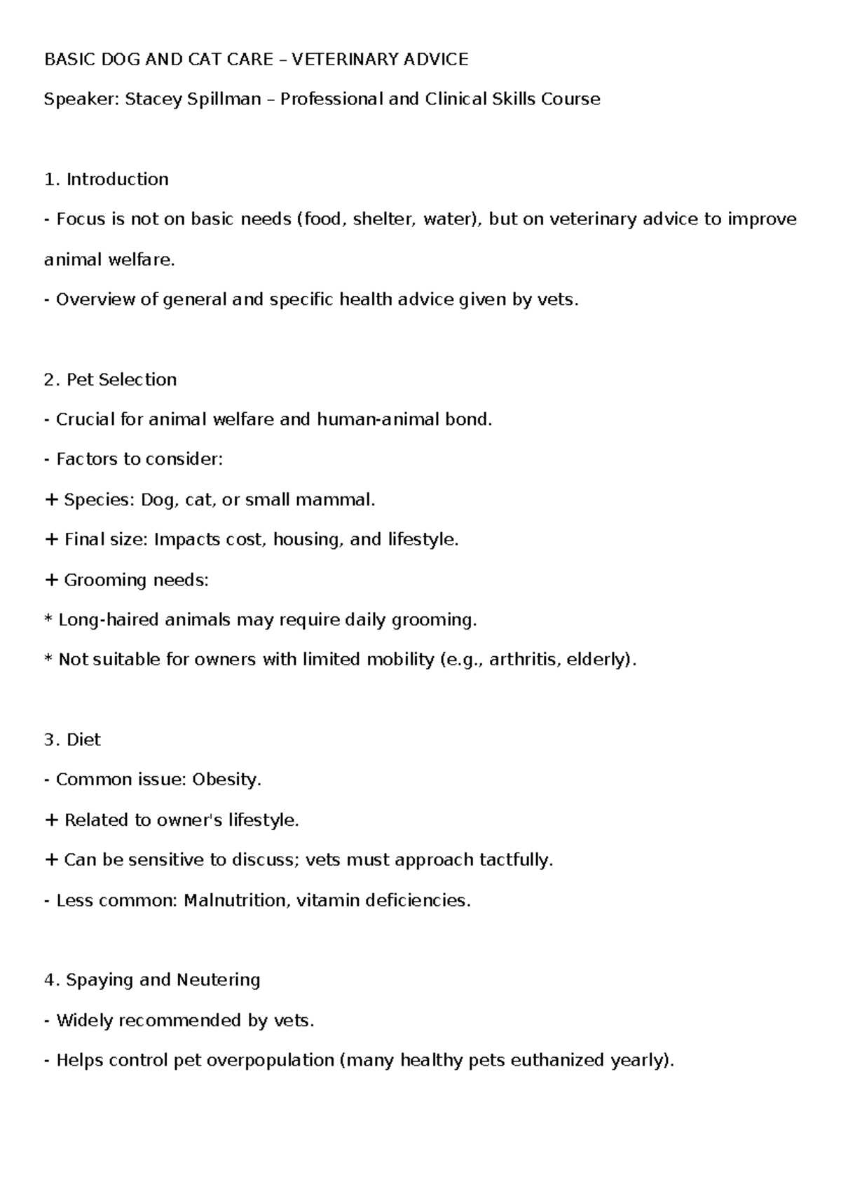 Professional & Clinical Skills: Basic Dog & Cat Care Guide - Studocu