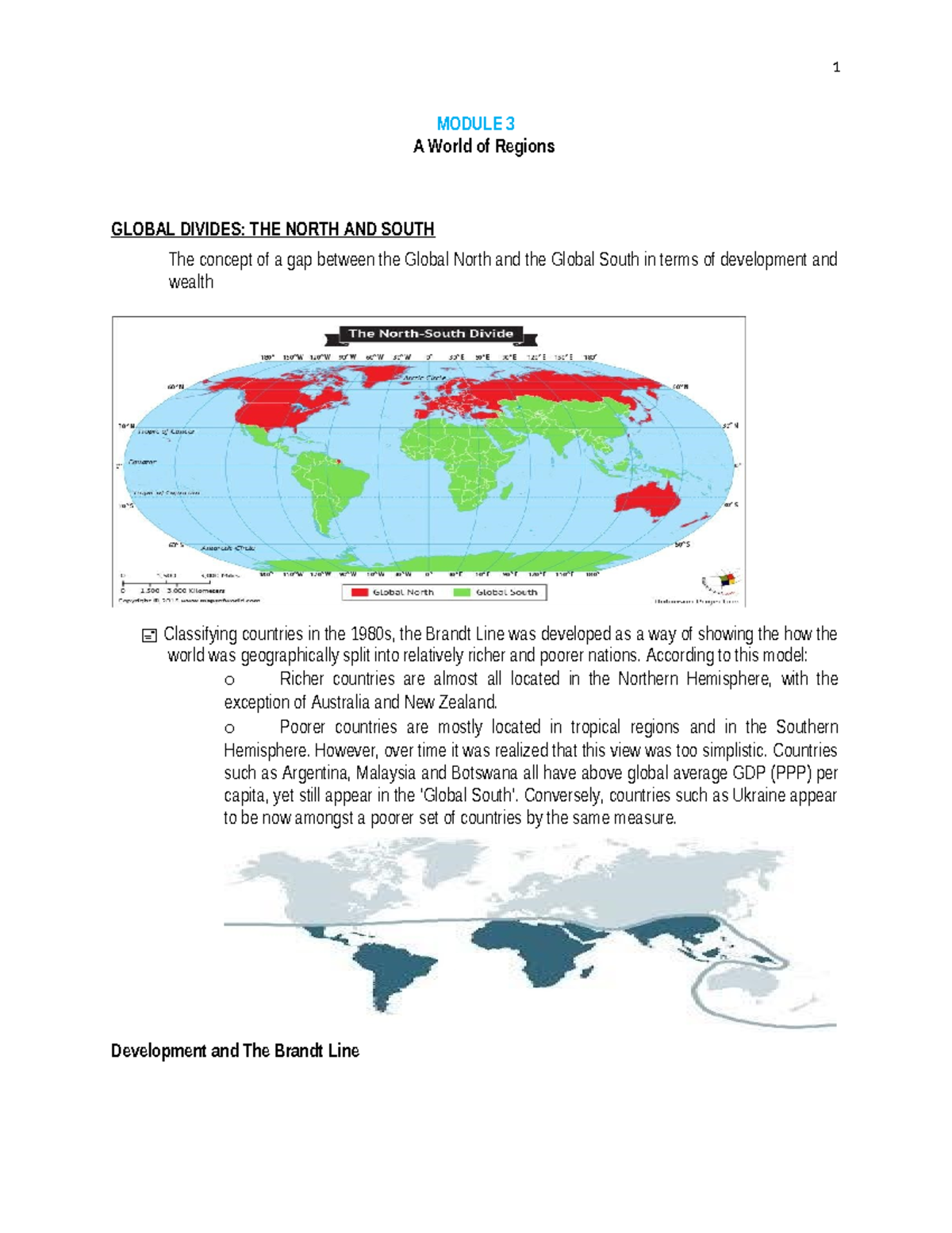 World of Regions - MODULE 3 A World of Regions GLOBAL DIVIDES: THE ...