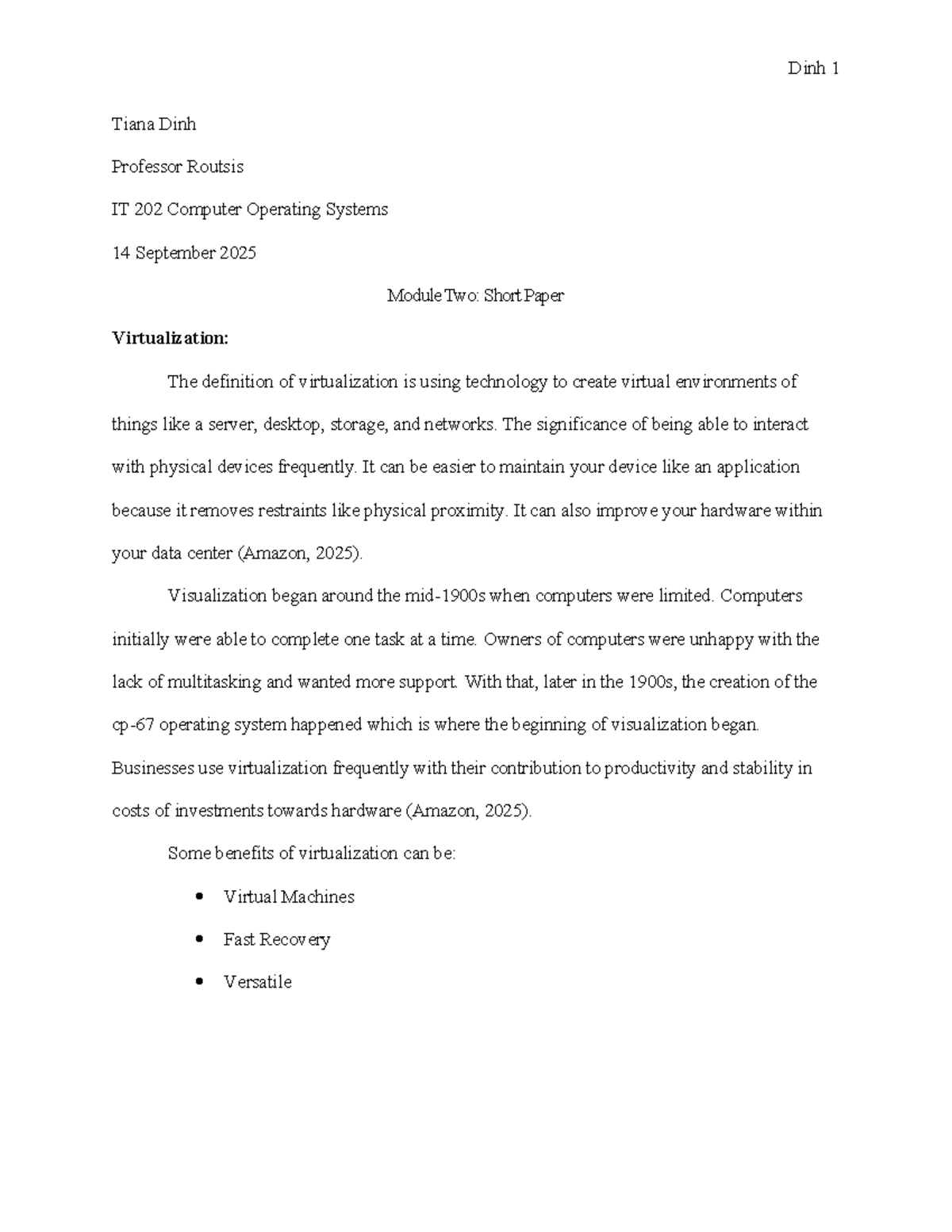 Module 2 Short Paper: Understanding Virtualization in IT 202 - Studocu