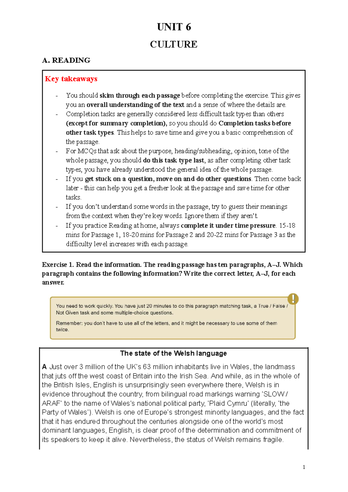 UNIT 6 CULTURE A: Reading, Speaking, Listening & Writing Key Takeaways ...