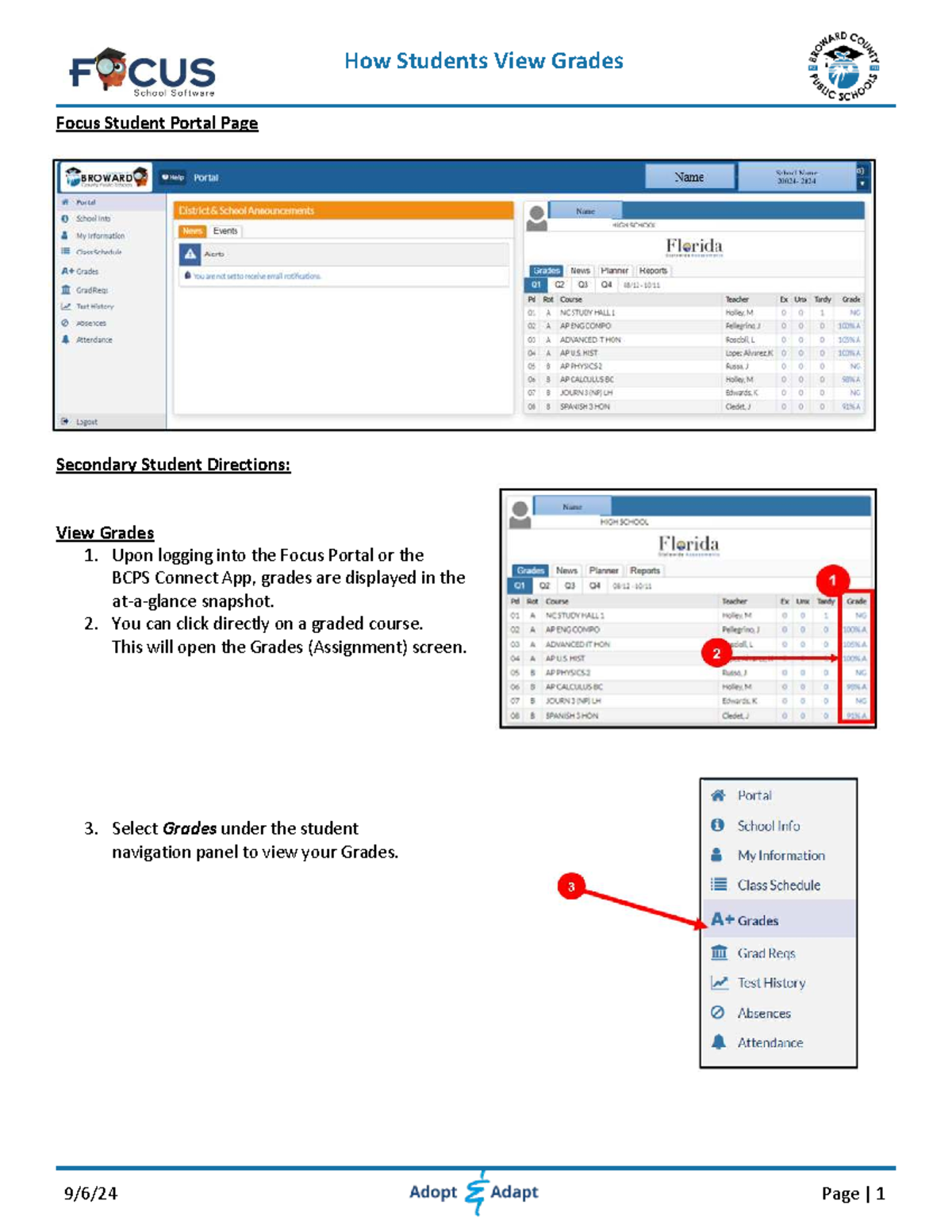 How Students View Grades - Focus Student Portal Page Secondary Student ...