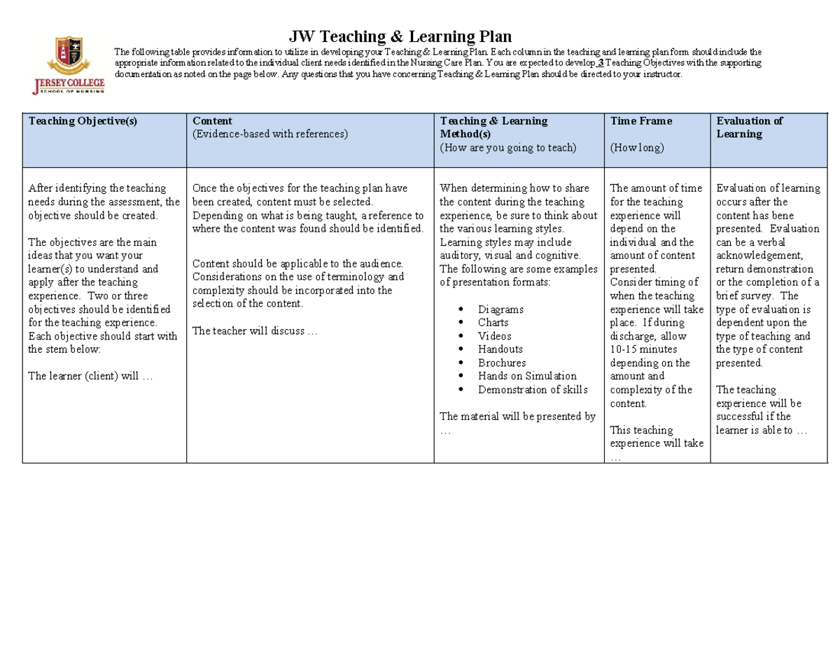 JW Teaching Plan updated 03232022 - JW Teaching & Learning Plan The ...