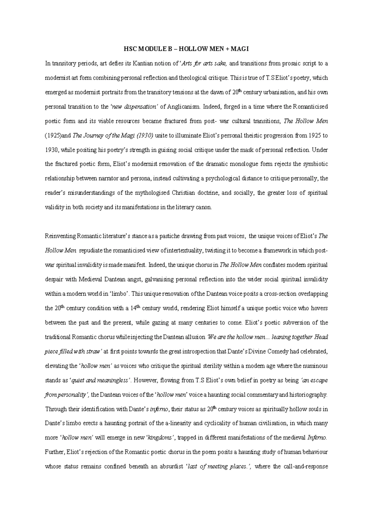 Module b english advanced notes - MOD B - Critical Study of Literature ...