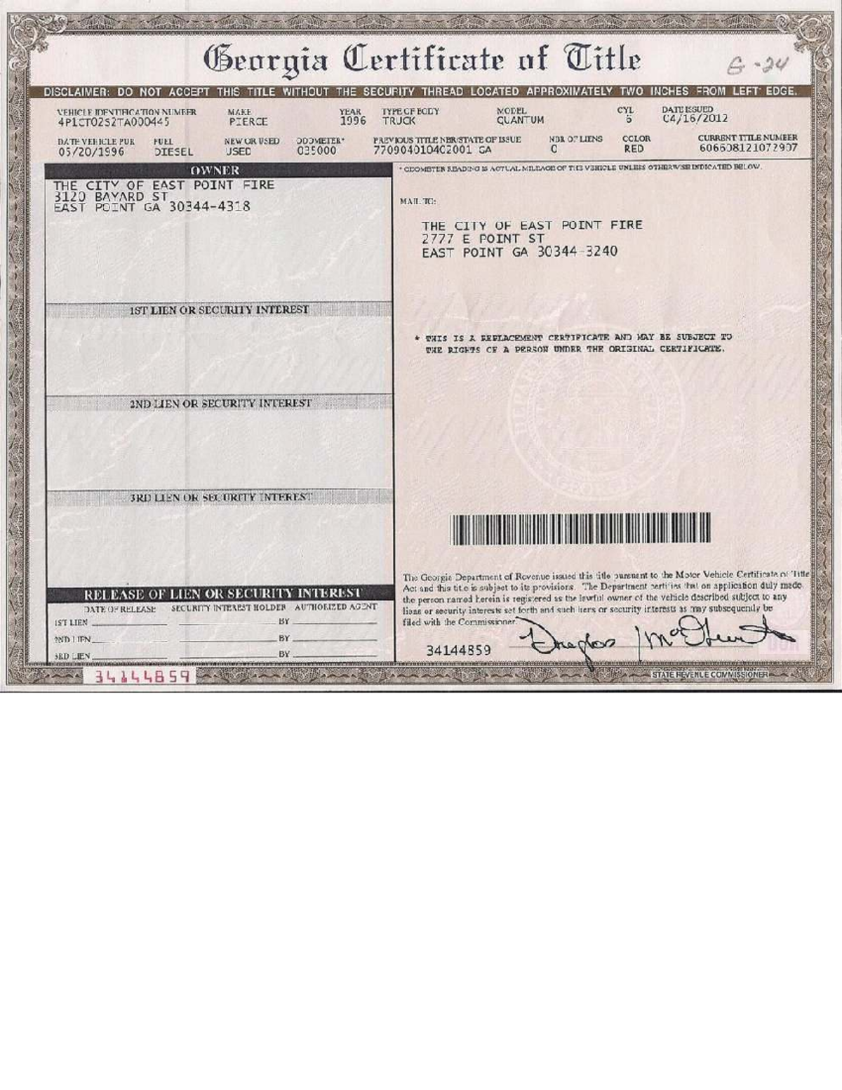 2013-02-26-1996 Pierce Quantum - Georgia Certificate of Title S ...