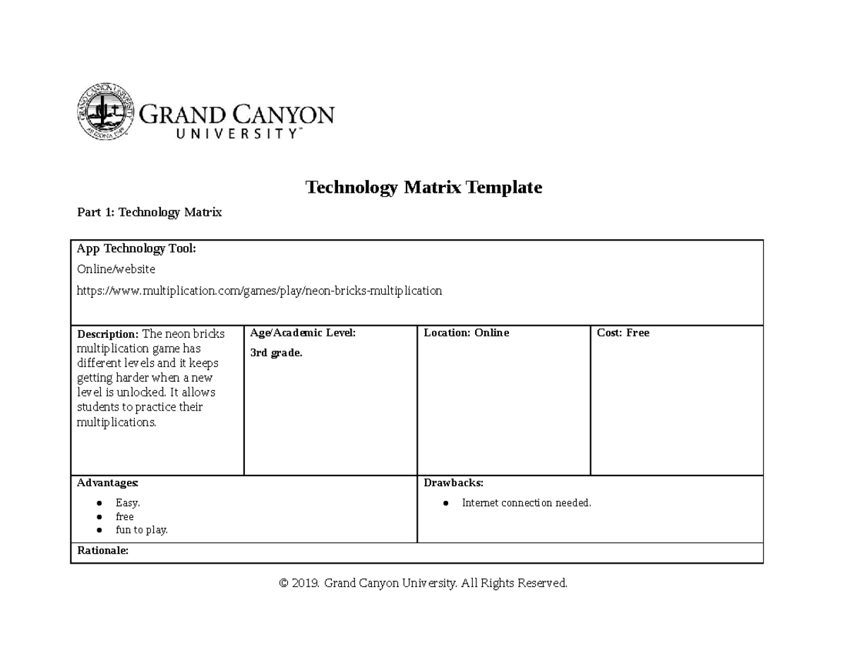 SPD-470-D-T5-Technology Matrix Template for Engaging Math Learning - Studocu