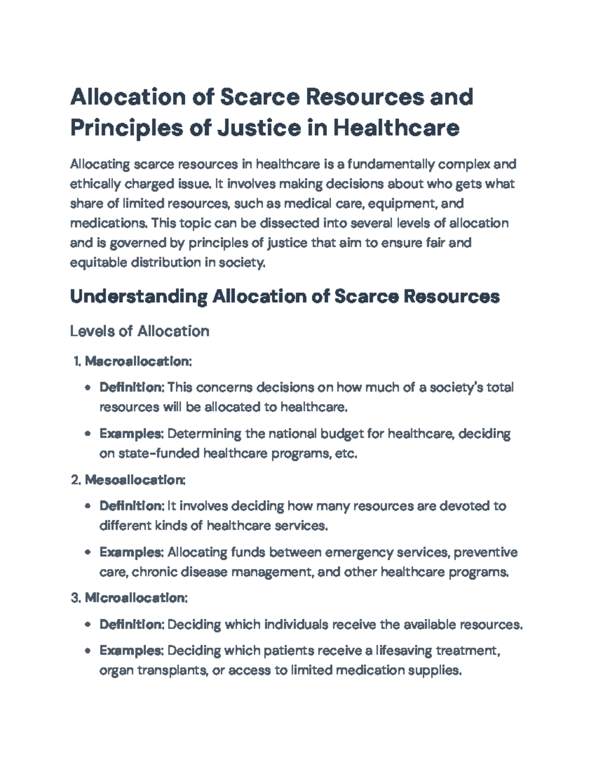 Allocation of Scarce Resources and Justice Principles in Healthcare ...