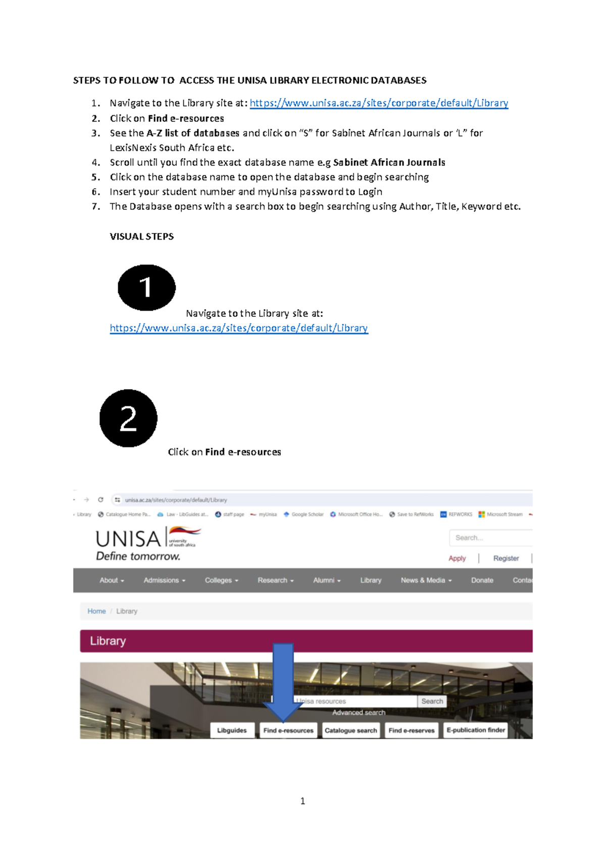 Steps how to access library database - STEPS TO FOLLOW TO ACCESS THE ...