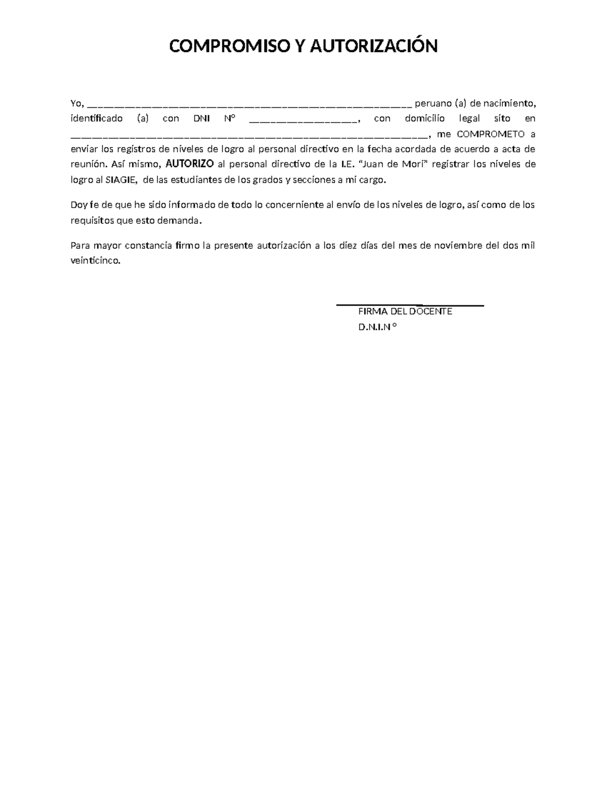 Compromiso y Autorización para Registro de Logros Educativos - Studocu