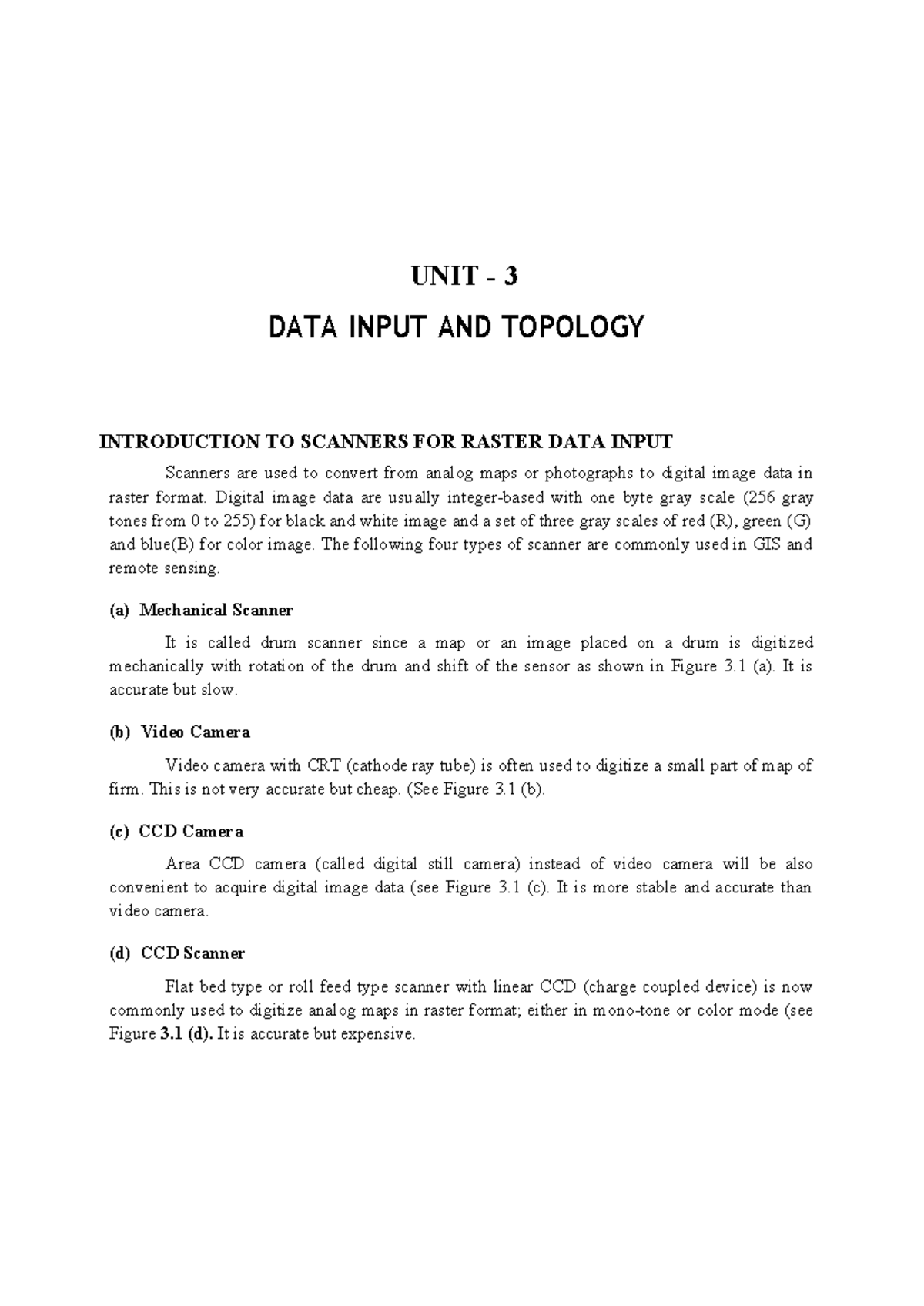 Unit 3 - GIS - Data Input Techniques and Scanning Methods Notes - Studocu
