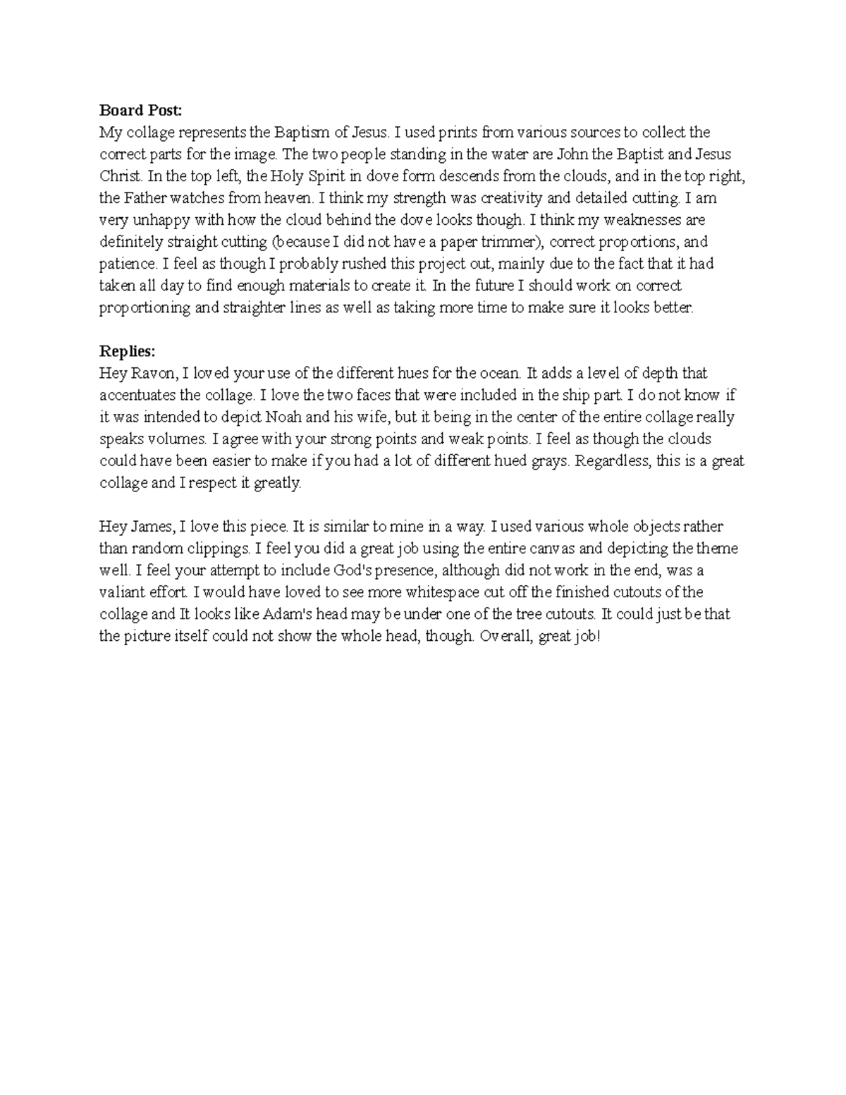 Art Collage Assignment: Reflection and Feedback on Creation Process ...