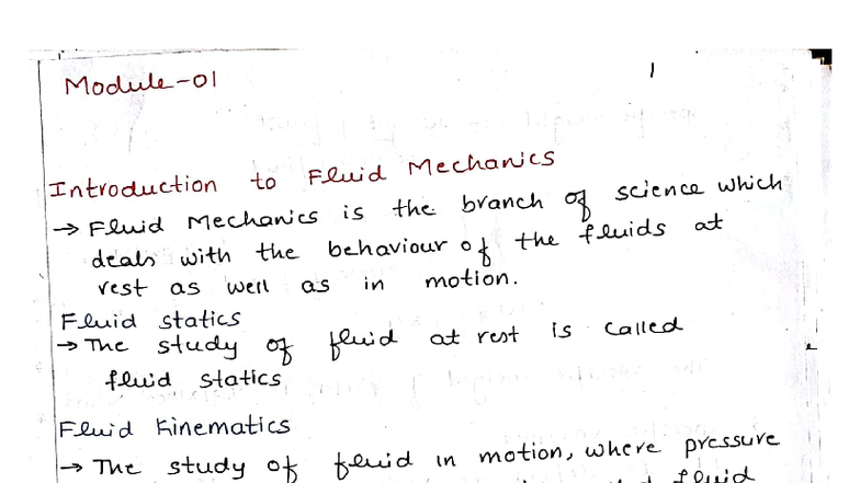 Fluid Mechanics (ENG101) Module 1: Key Concepts and Principles - Studocu