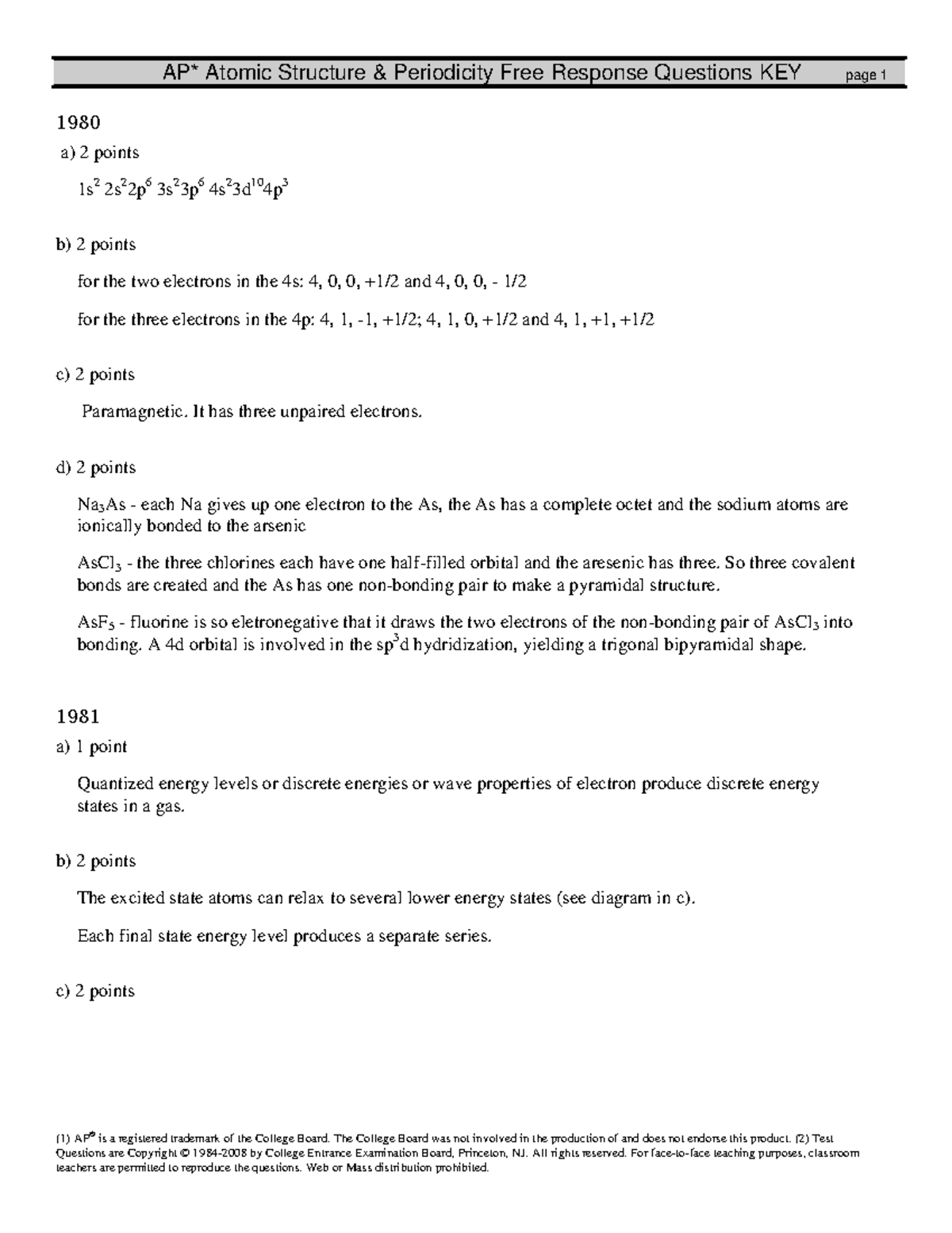 Atomic Theory and Periodicity FR Worksheet KEY (AP Chemistry) - Studocu