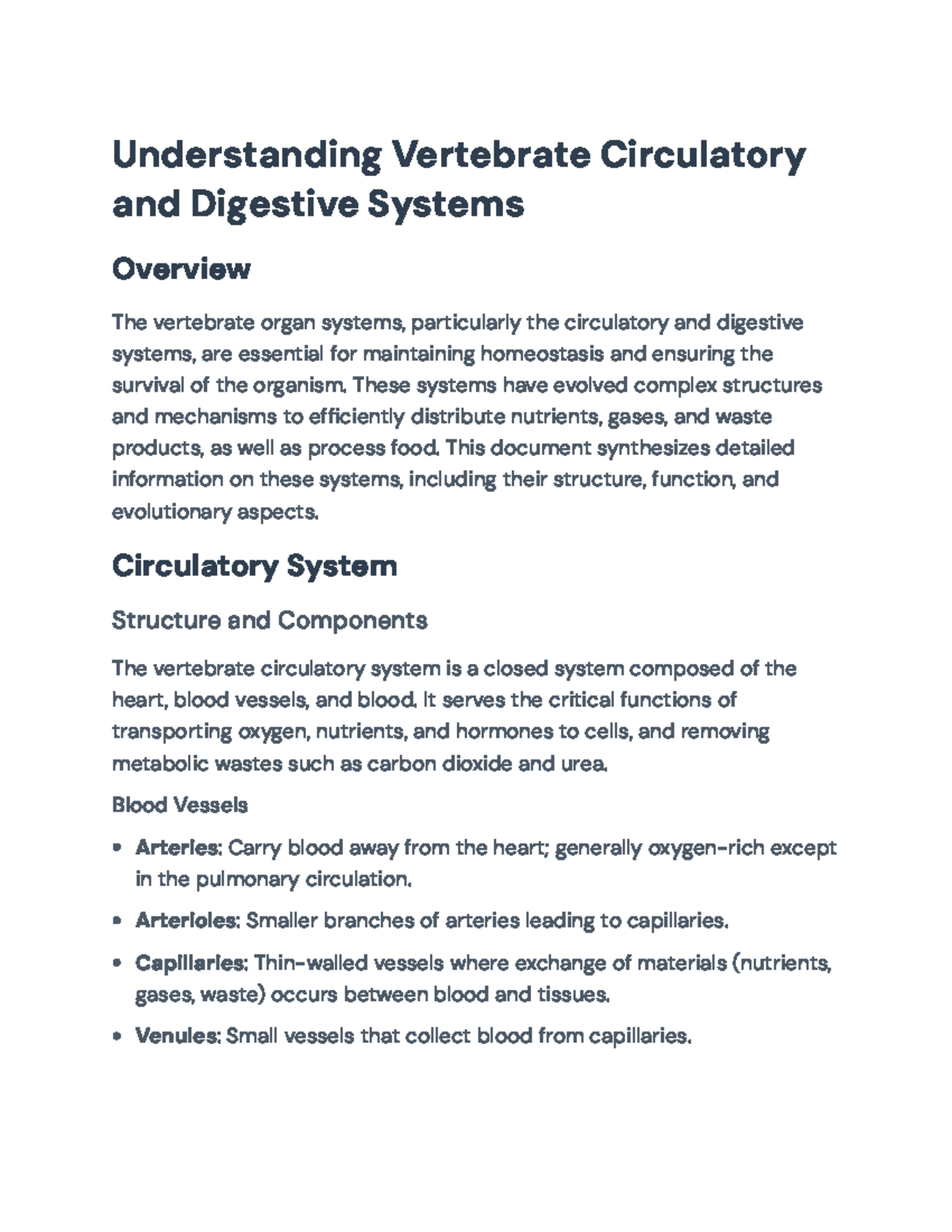 Understanding Vertebrate Circulatory and Digestive Systems ...