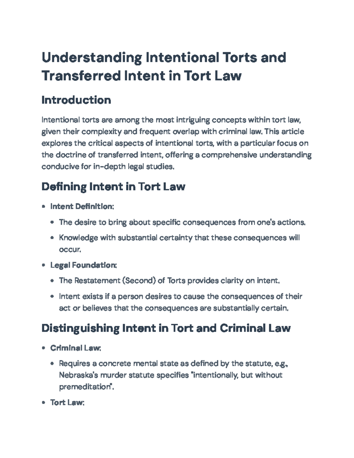 Understanding Intentional Torts and Transferred Intent in Tort Law ...