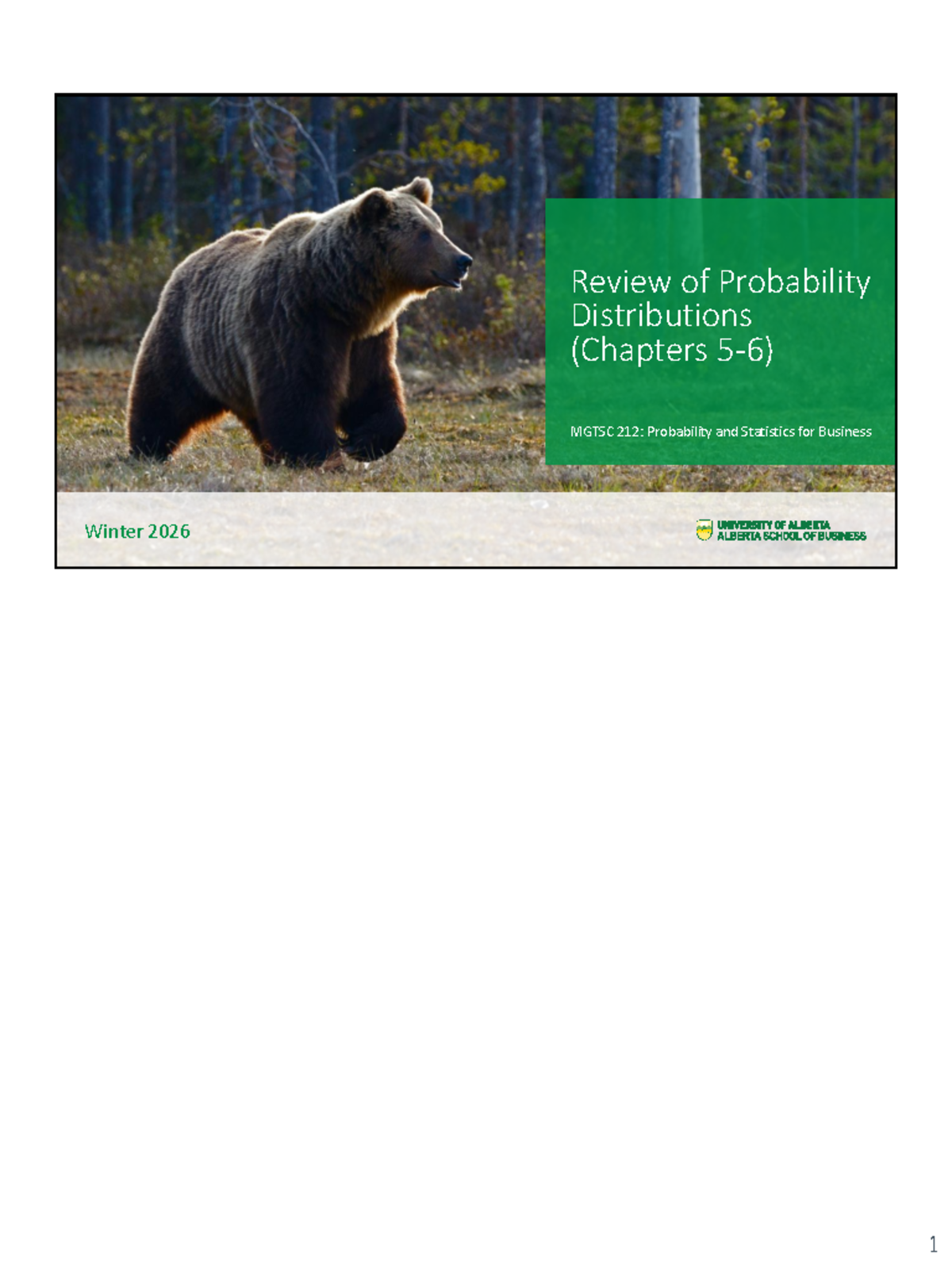 L02 MGTSC 212: Probability Distributions Review (Chapters 5 & 6) - Studocu