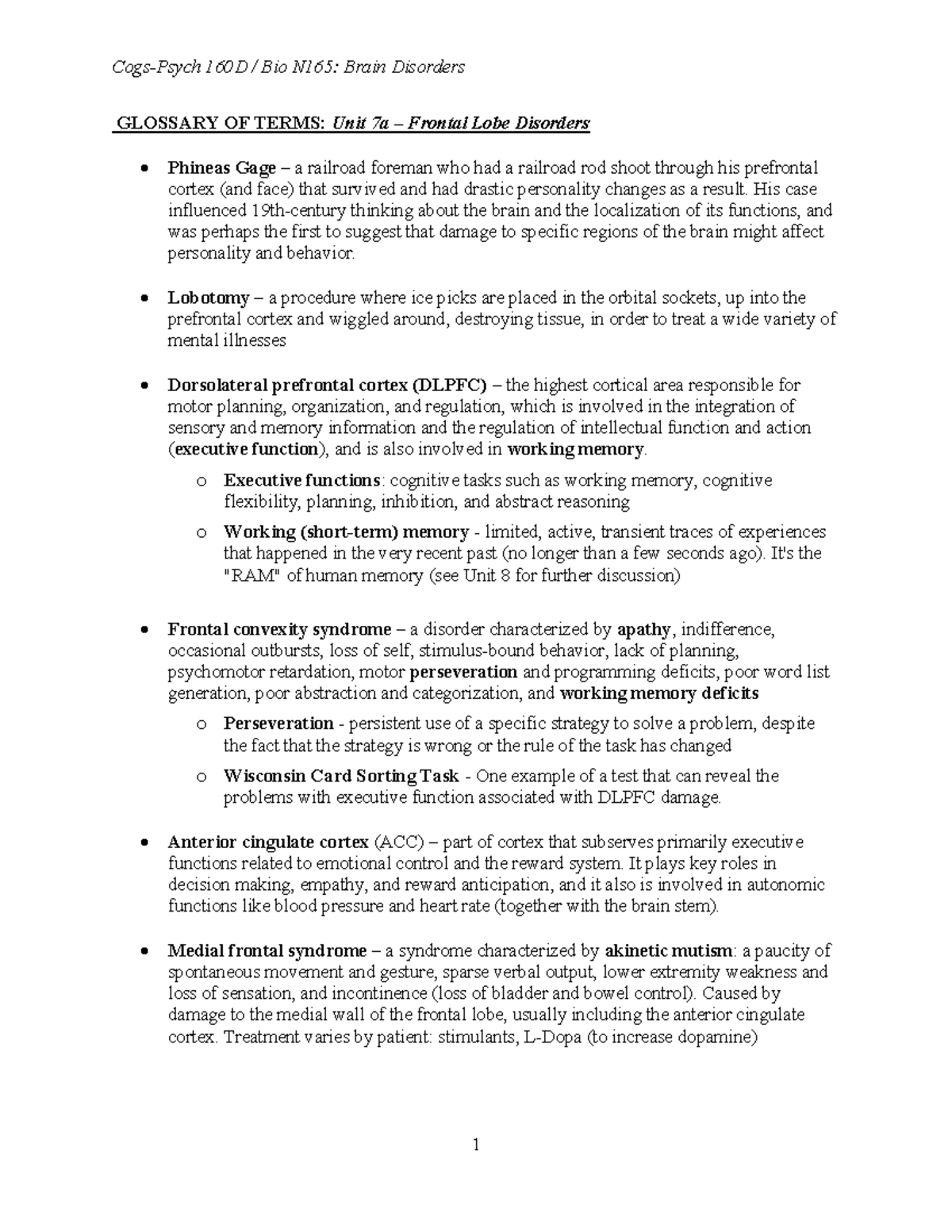 Frontal Lobe Disorders and Their Behavioral Impacts: Cogs-Psych 160D ...