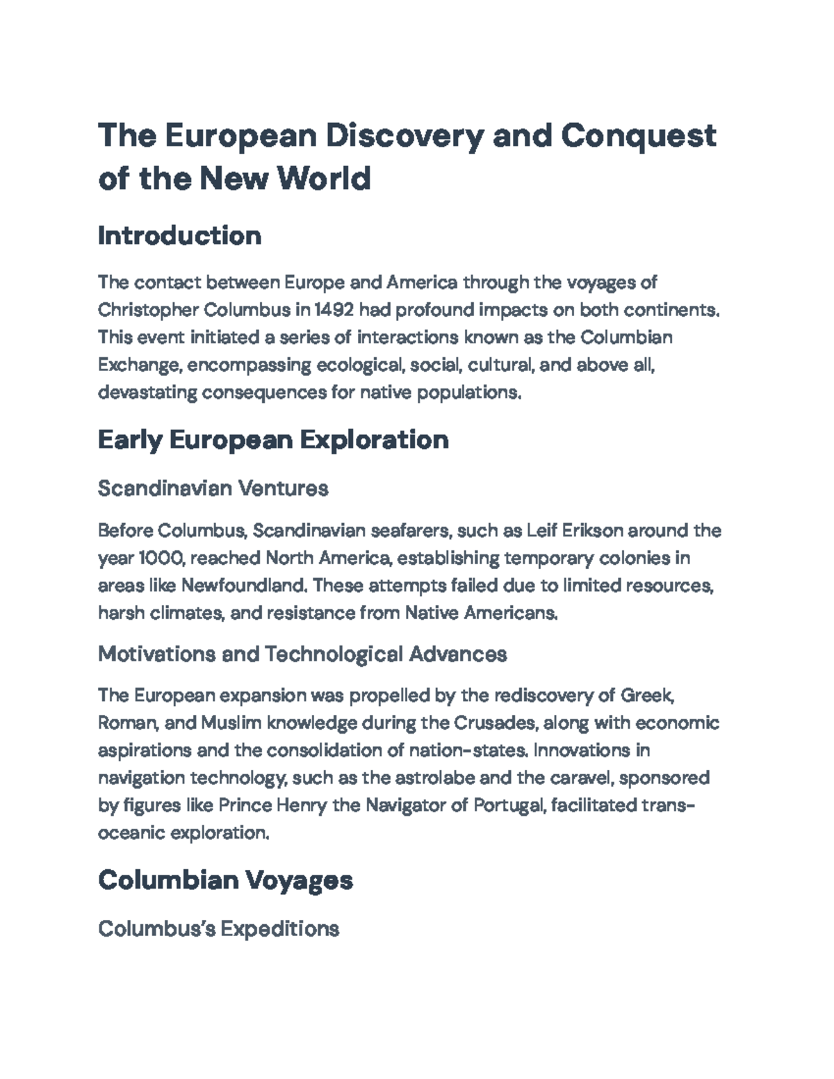 European Discovery and Conquest of the New World: Impacts and Exchanges ...