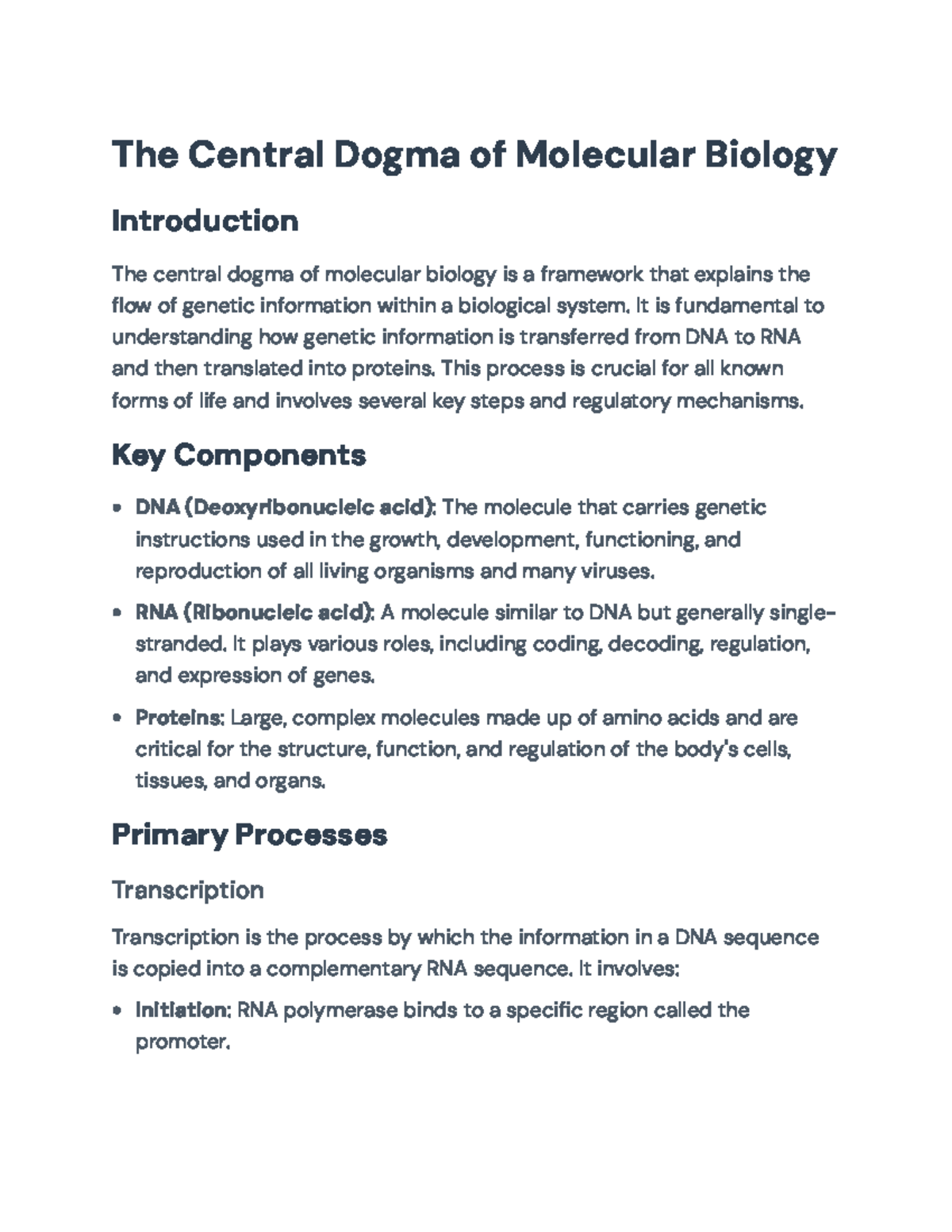 Central Dogma of Molecular Biology: Processes and Regulation Overview ...