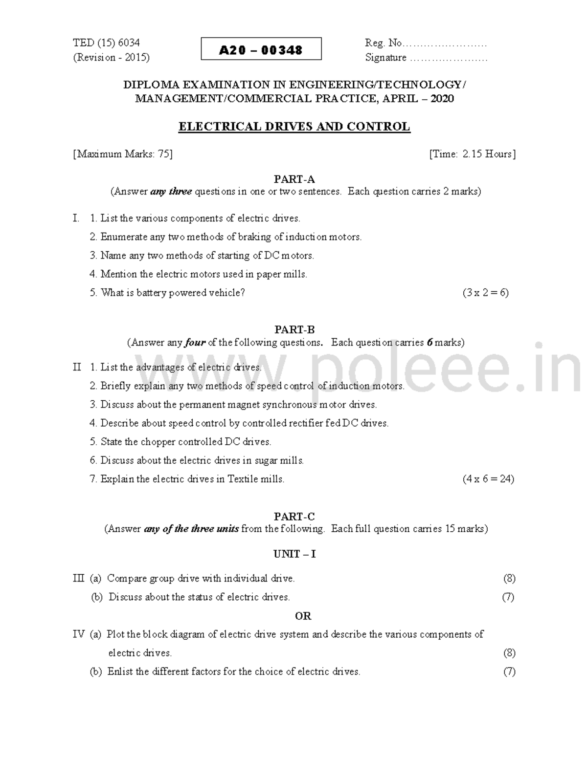 TED (15) 6034 Diploma Exam: Electrical Drives & Control - April 2020 ...