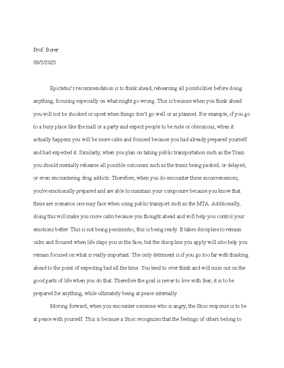 Discussion Board #1 - Prof. Borer's Insights on Emotional Preparedness ...
