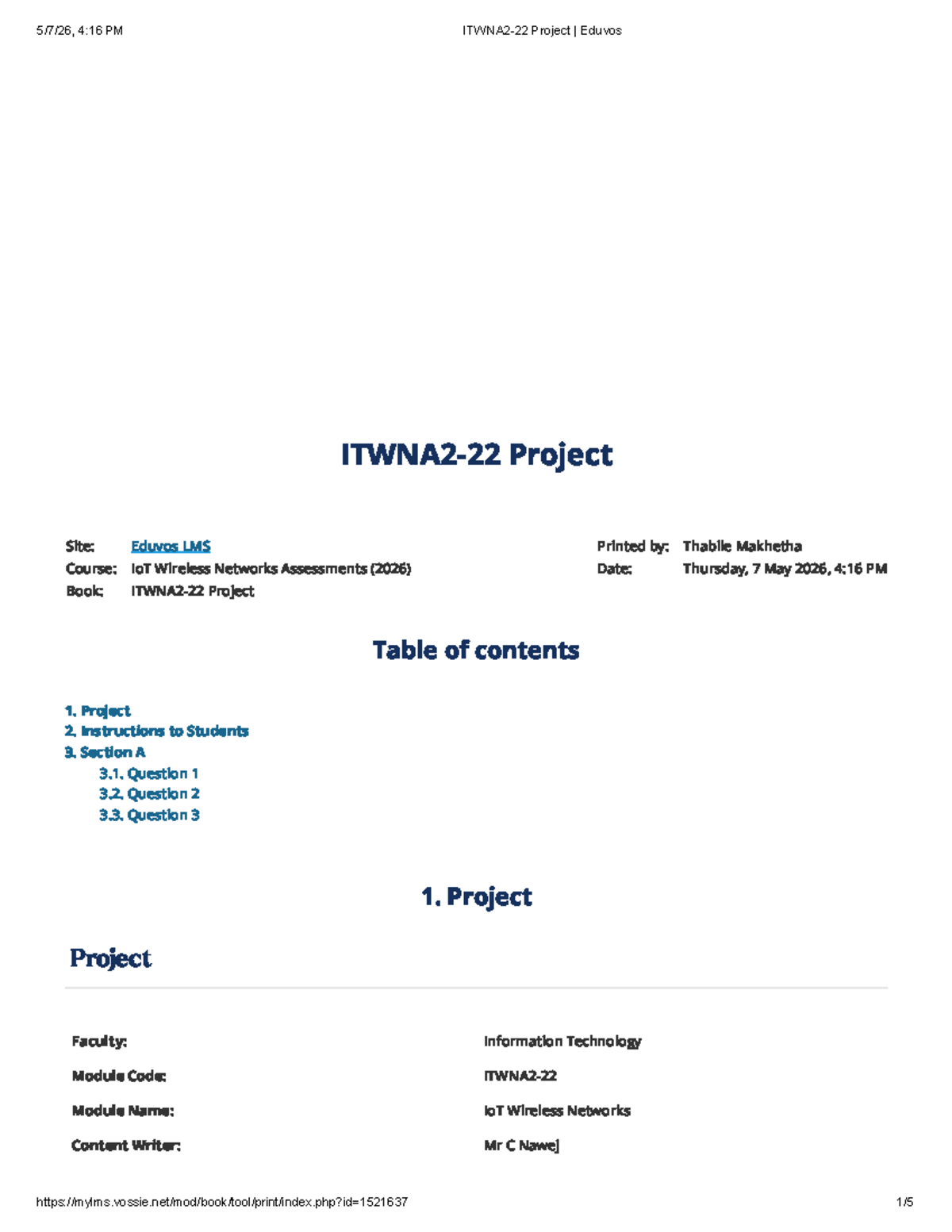 ITWNA2-22 Project Eduvos 2026: IoT Wireless Networks Assessment Guide ...