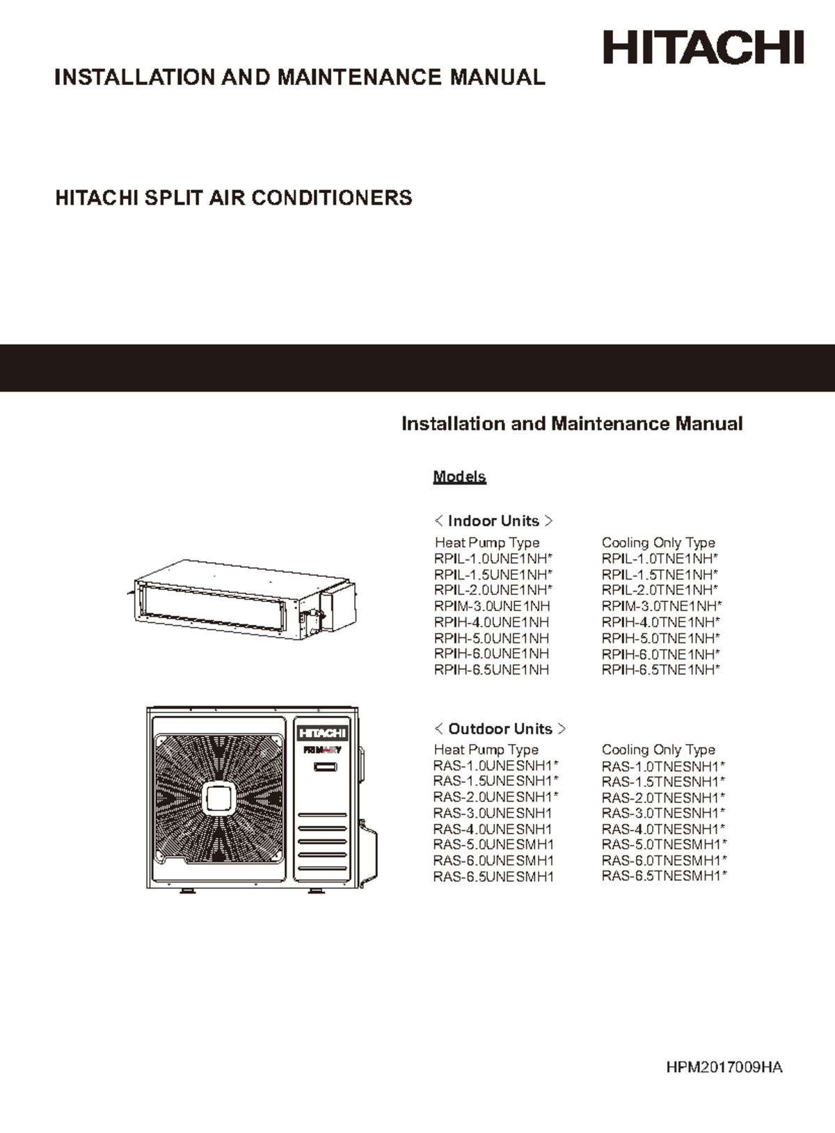 Hitachi SPLIT AC Installation & Maintenance Manual HPM2017 - Studocu
