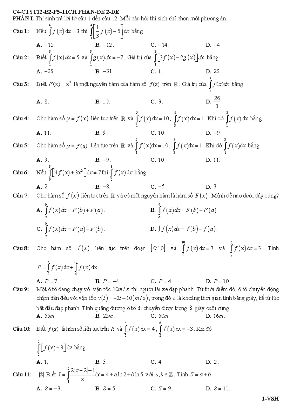Đề Thi Giữa Kỳ Môn Toán - Mã MH123 - Phần I và II - Studocu
