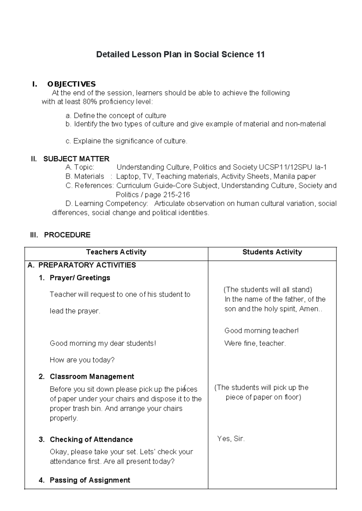 Lesson Plan: Understanding Culture, Politics, and Society (UCSP11 ...