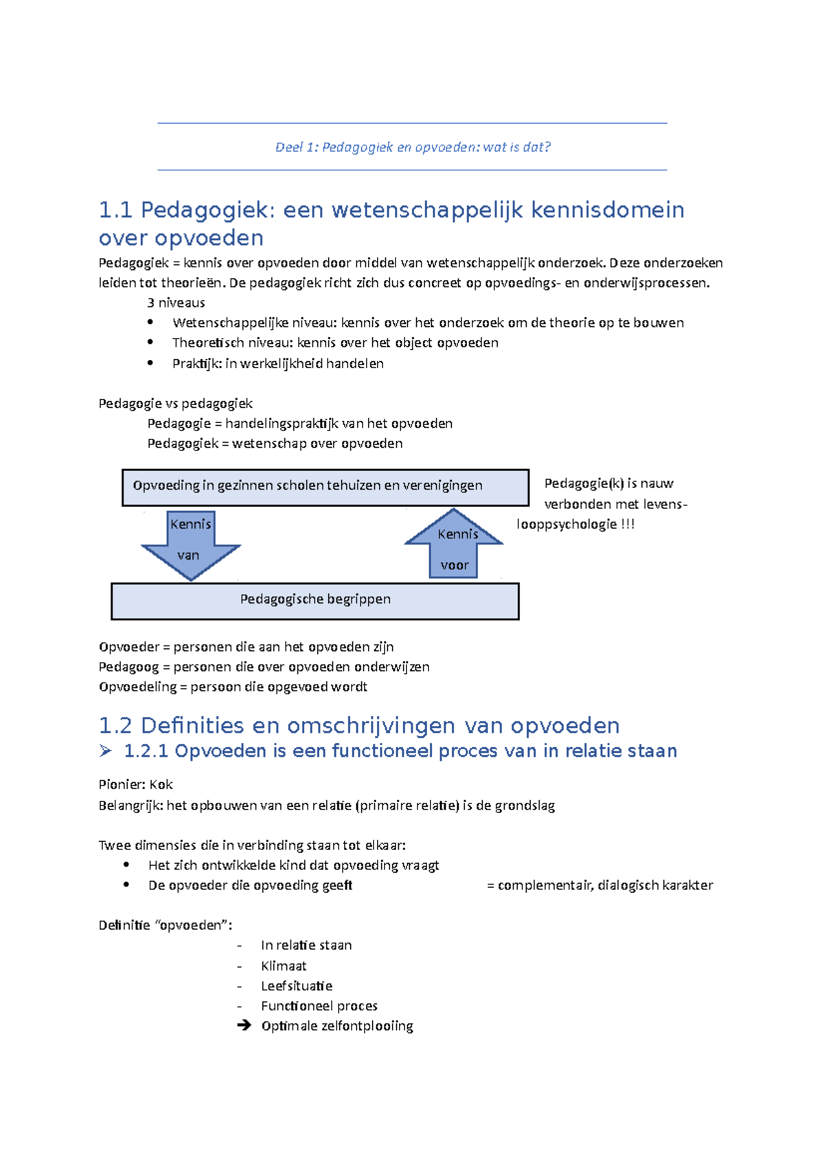 Samenvatting pedagogiek - Deel 1: Pedagogiek en opvoeden: wat is dat? 1 Pedagogiek: een - Studocu