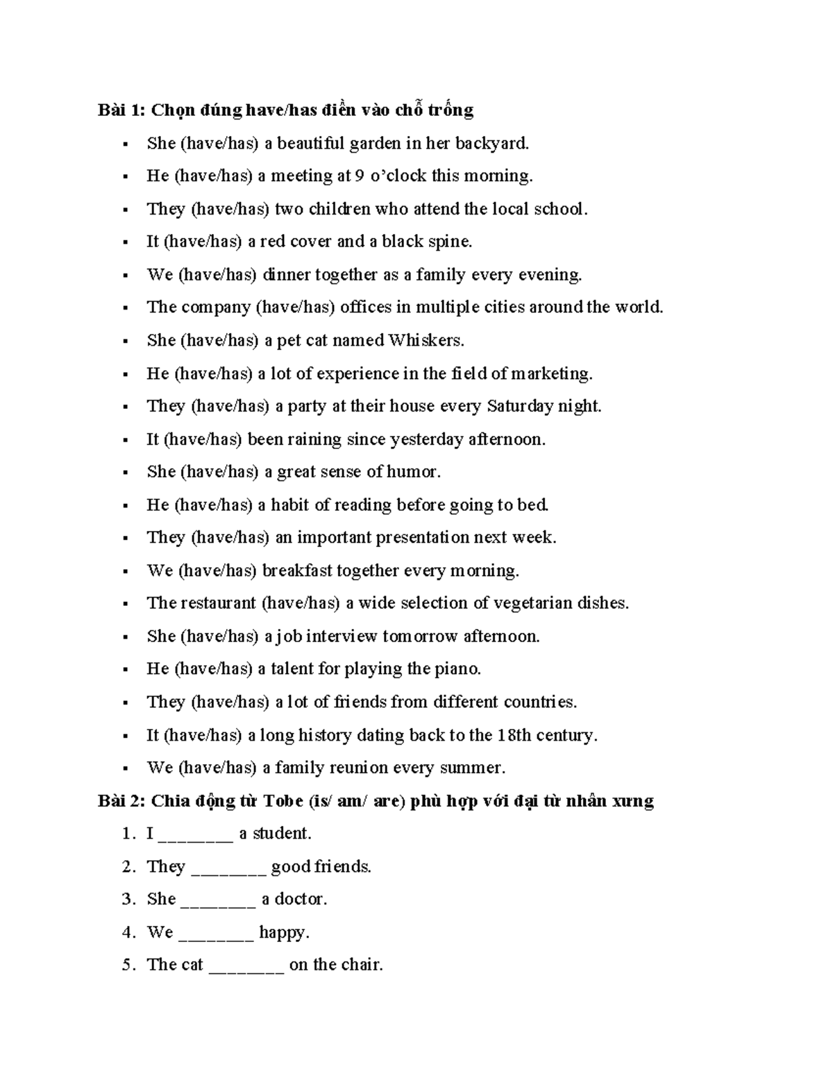 Tobe, Have, Has, A, An - Lesson Notes for English Language - Studocu