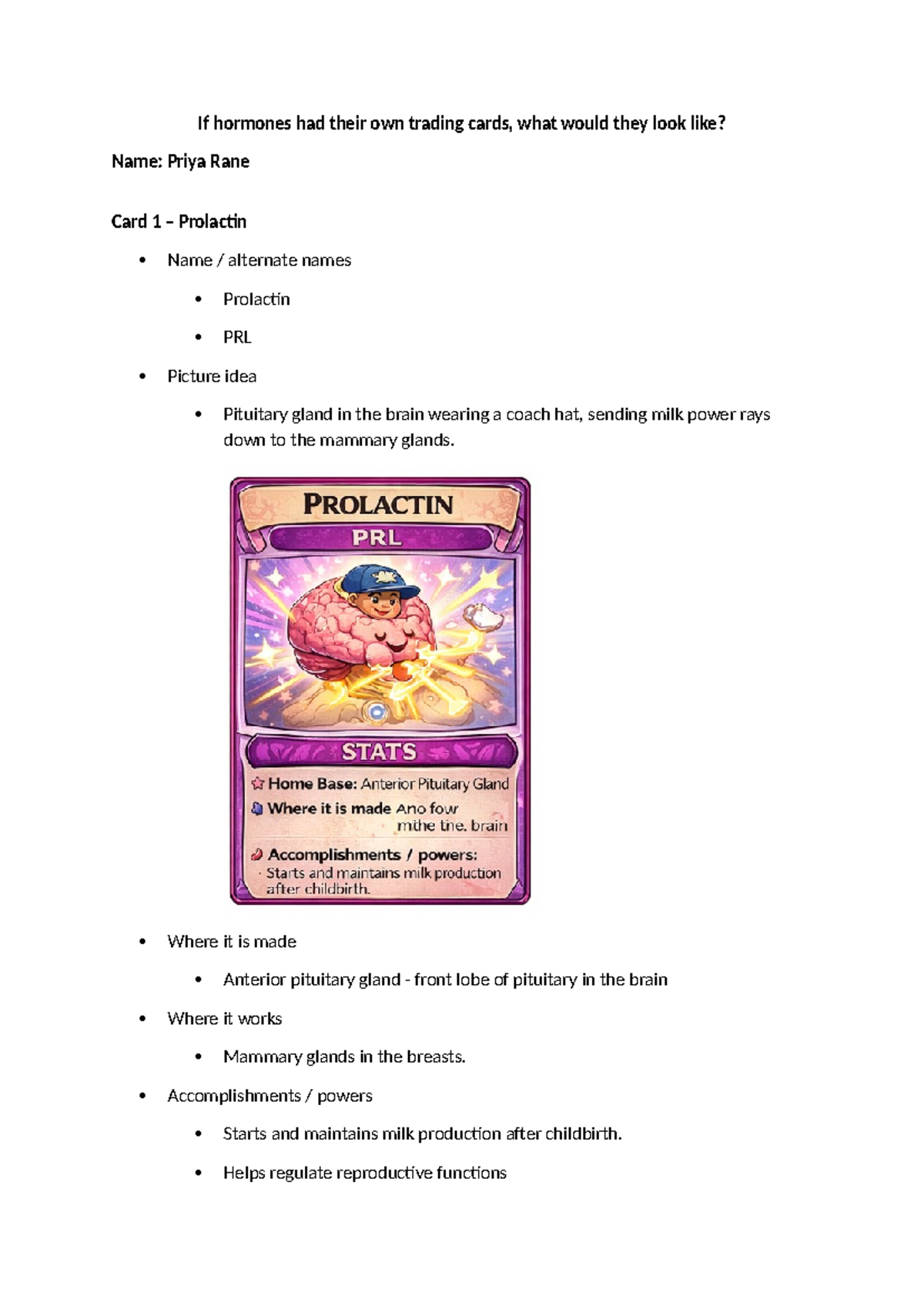 Unit 7 Project: Hormone Trading Cards Concept and Design - Studocu