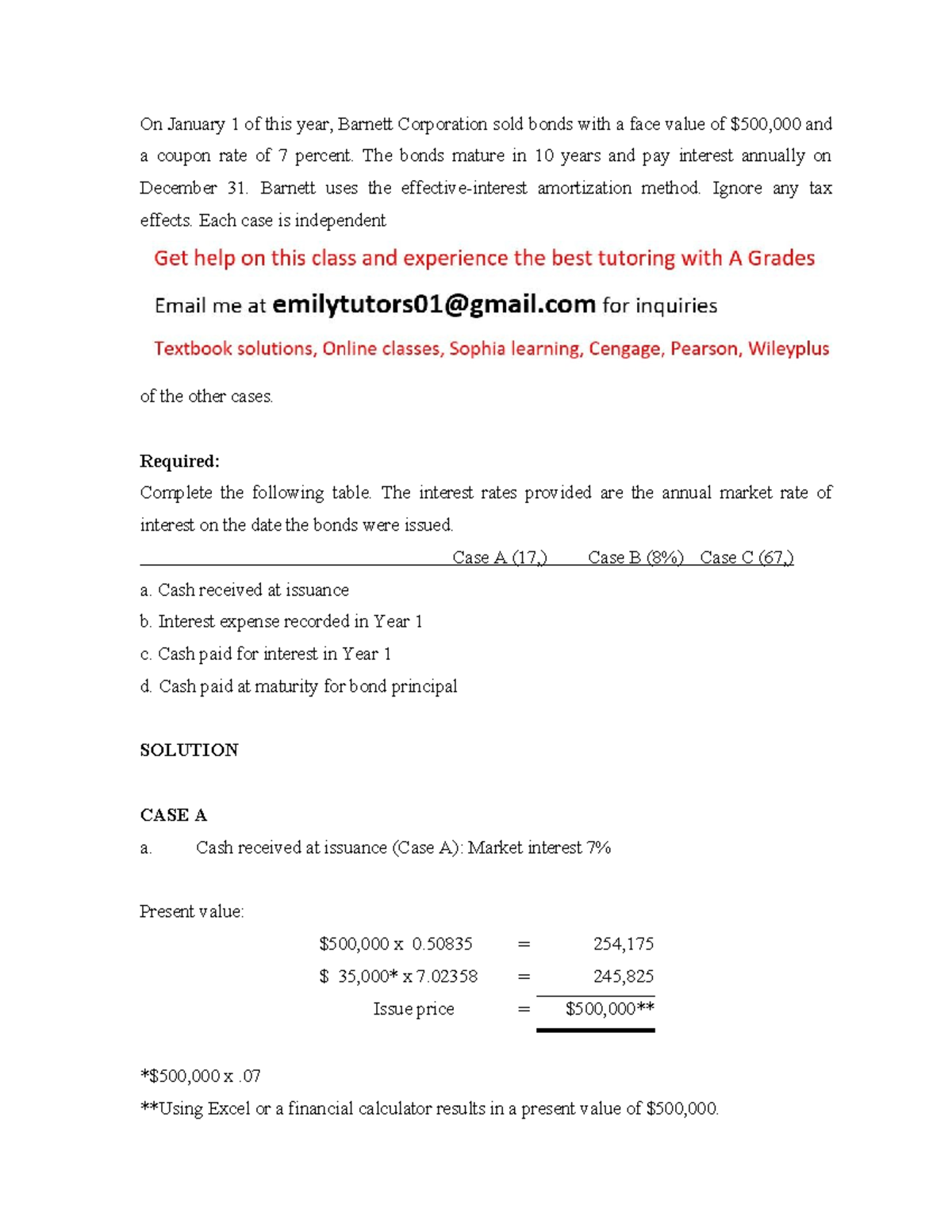 Bonds Issuance Analysis for Barnett Corp: Cases A, B, and C - Studocu