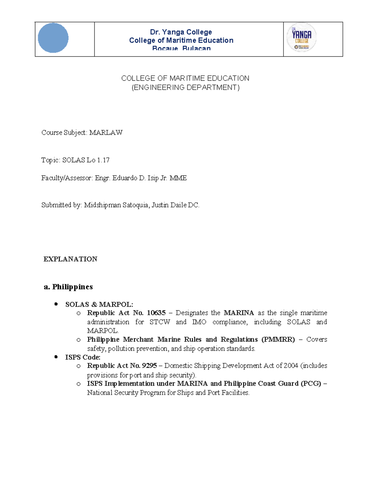 MARLAW: SOLAS & MARPOL Compliance Overview - Midterm Notes - Studocu