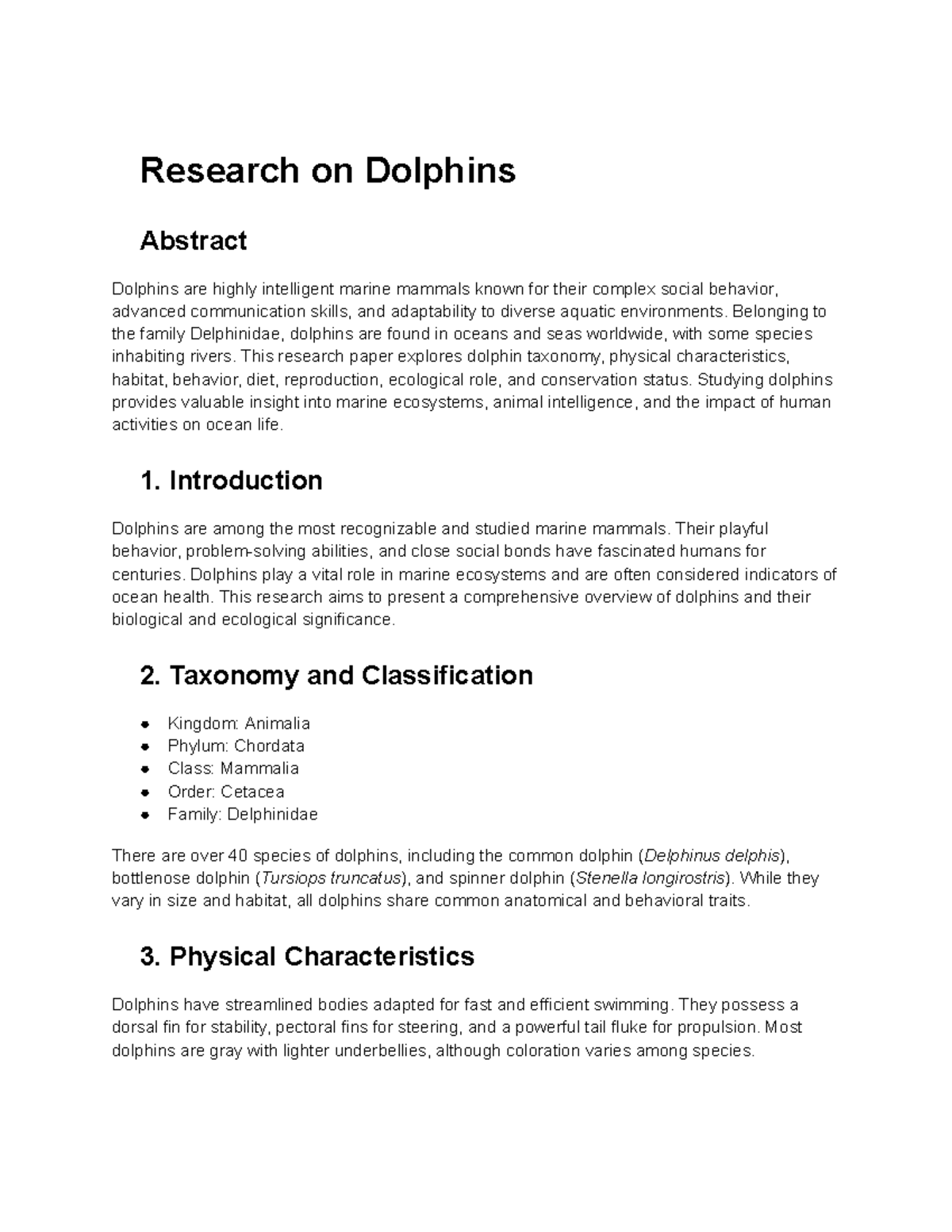 Research on Dolphins: Taxonomy, Behavior, and Conservation Insights ...