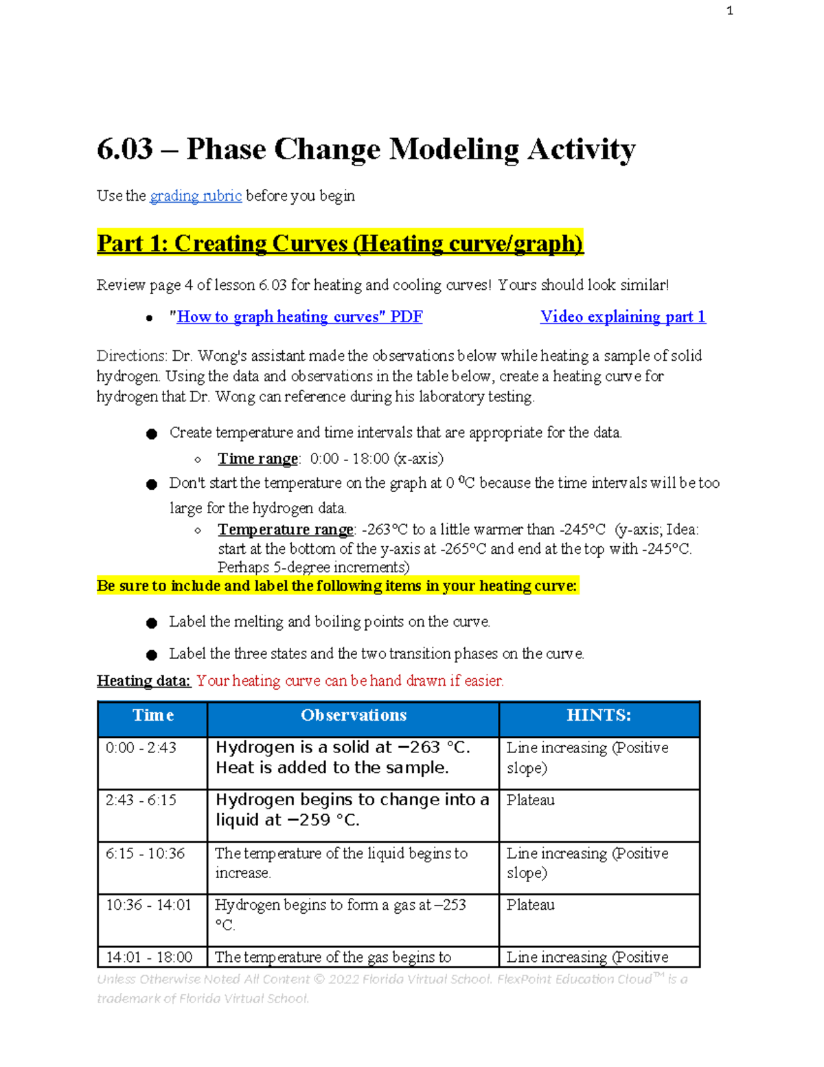 6.03 Phase Change Modeling Activity: Heating Curve & States of Matter ...