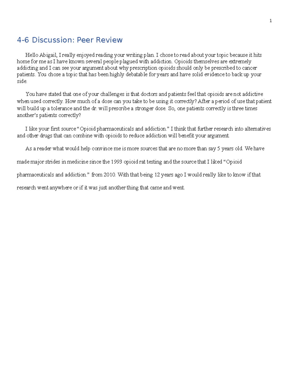 4-6 Discussion Peer Review - 1 4-6 Discussion: Peer Review Hello ...