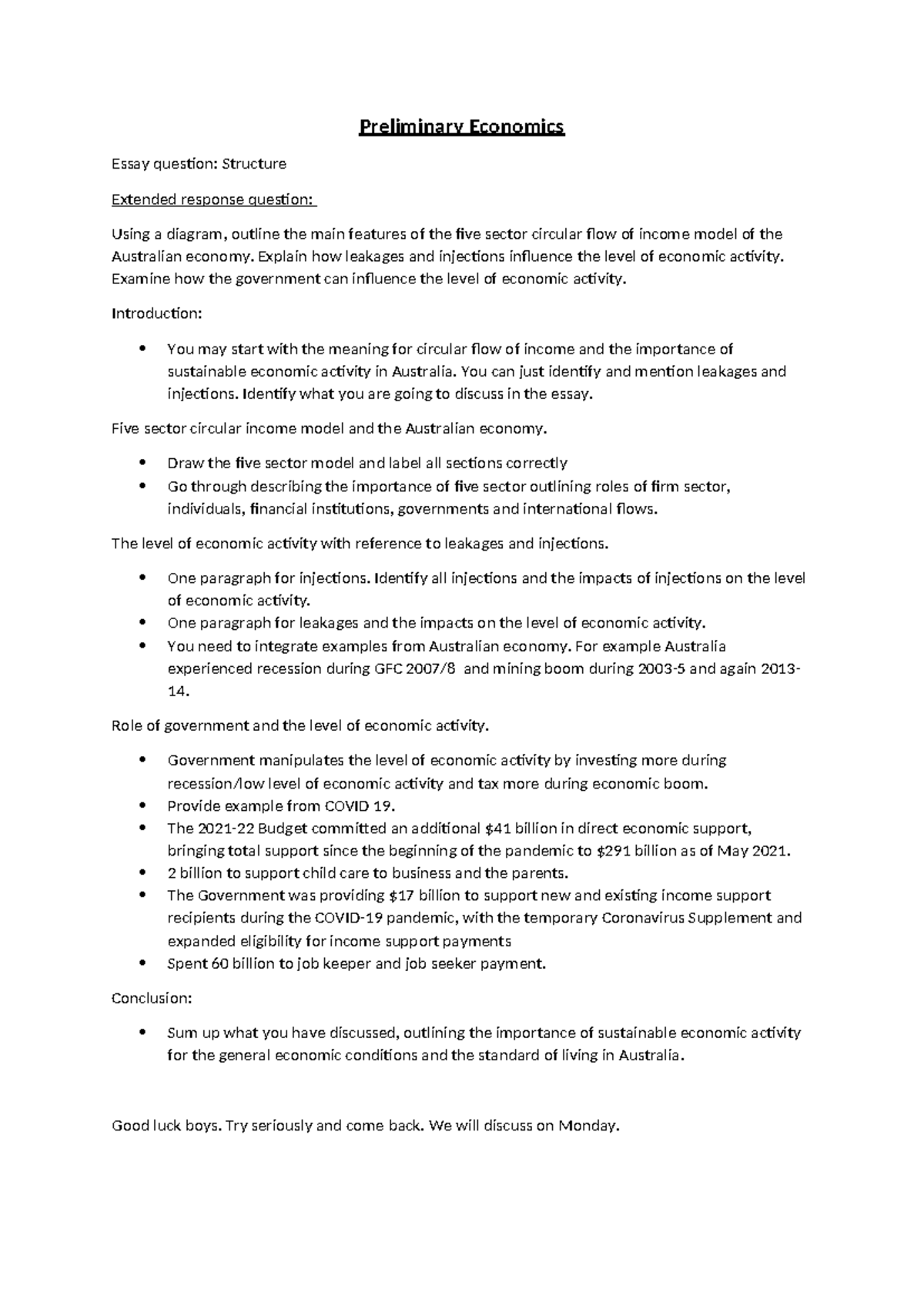 Five sector model essay - Preliminary Economics Essay question ...