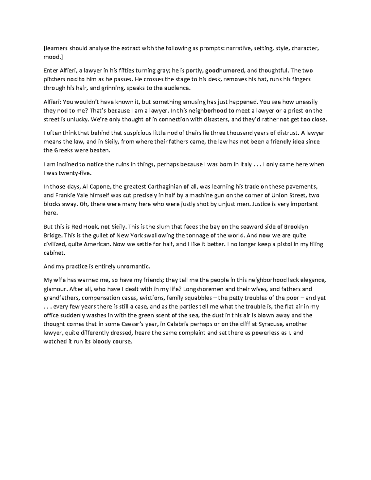 Avftb: Unseen Analysis of Alfieri's Narrative and Character - Studocu