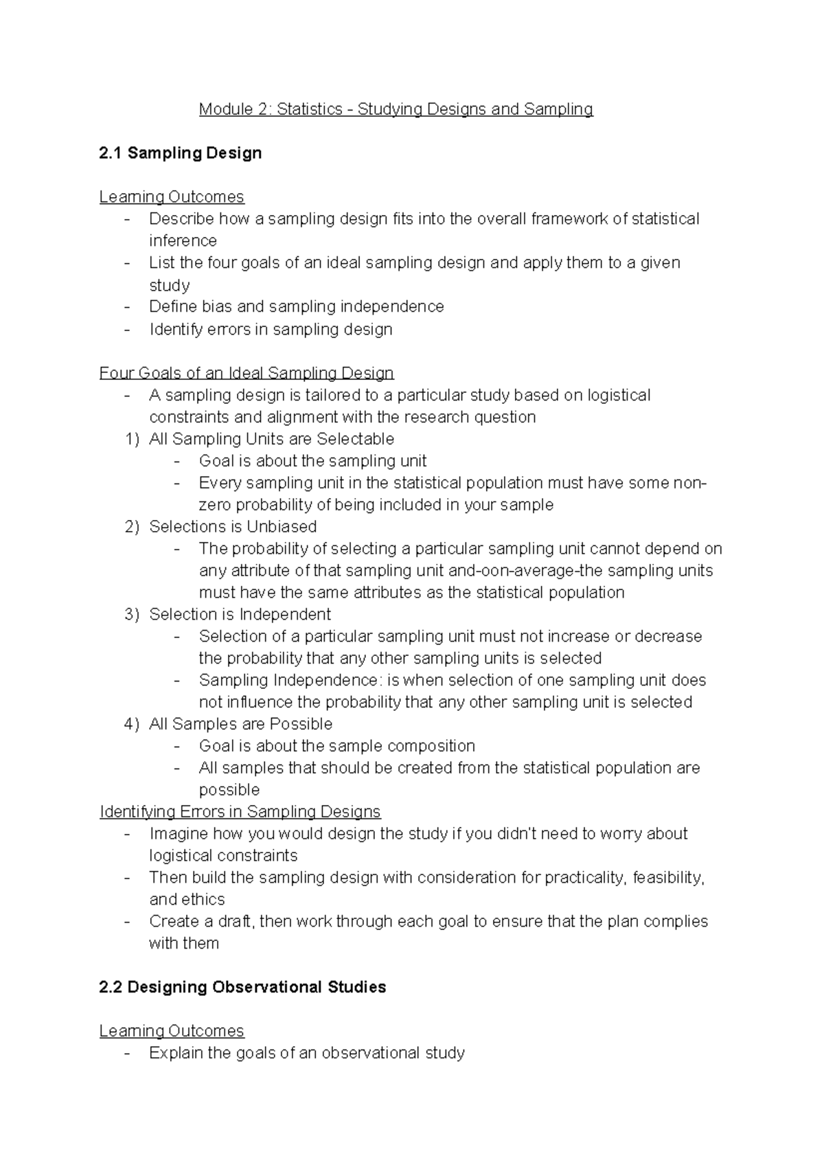 Statistics Module 2 - notes - Module 2: Statistics - Studying Designs ...
