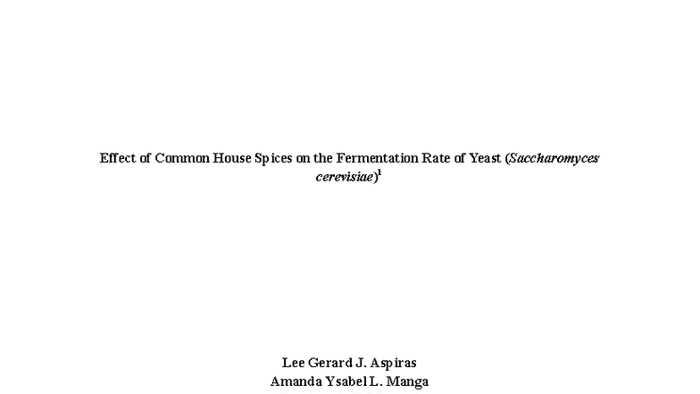BIOL 101: Impact of Kitchen Spices on Yeast Fermentation Rates - Studocu