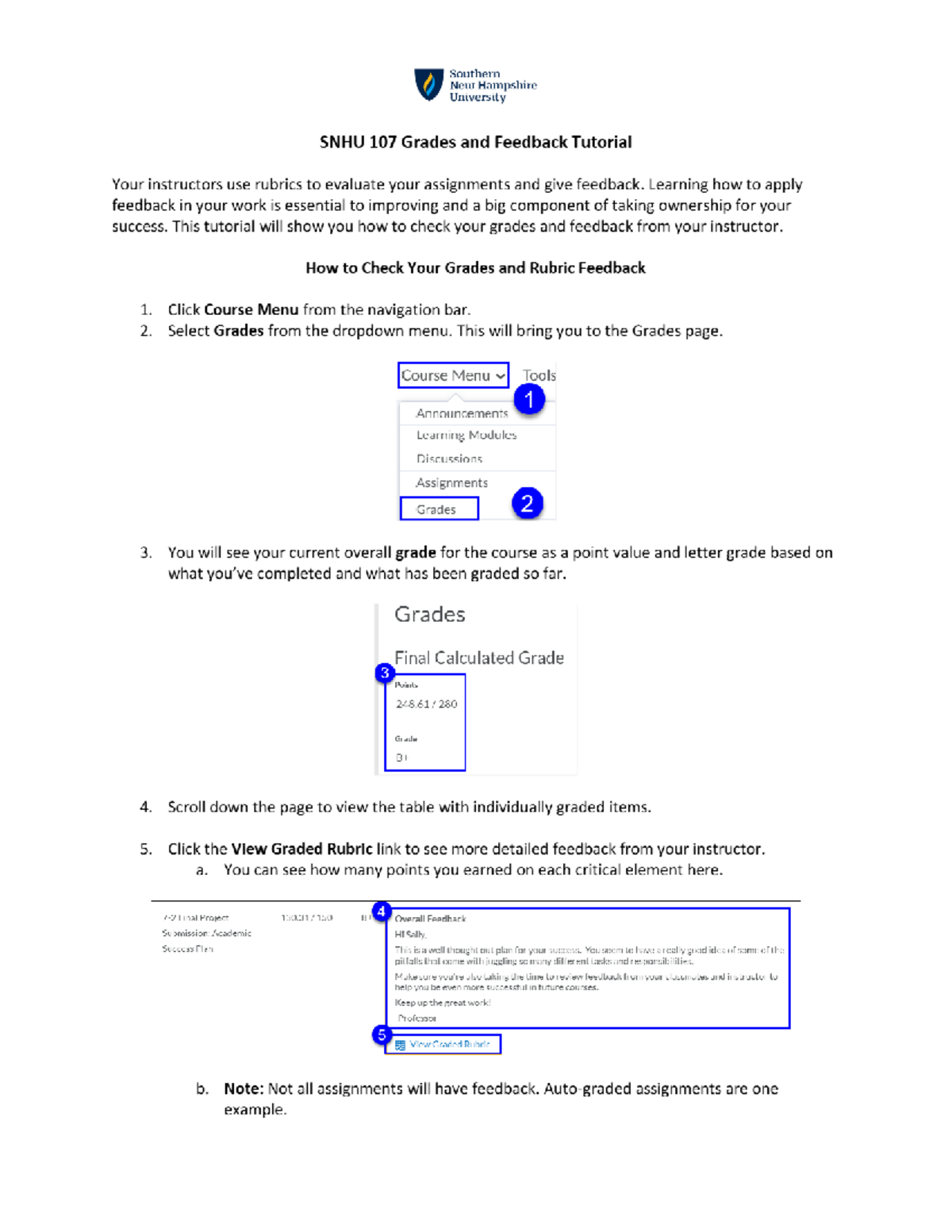 SNHU 107 Tutorial: How to Check Grades and Feedback Effectively - Studocu