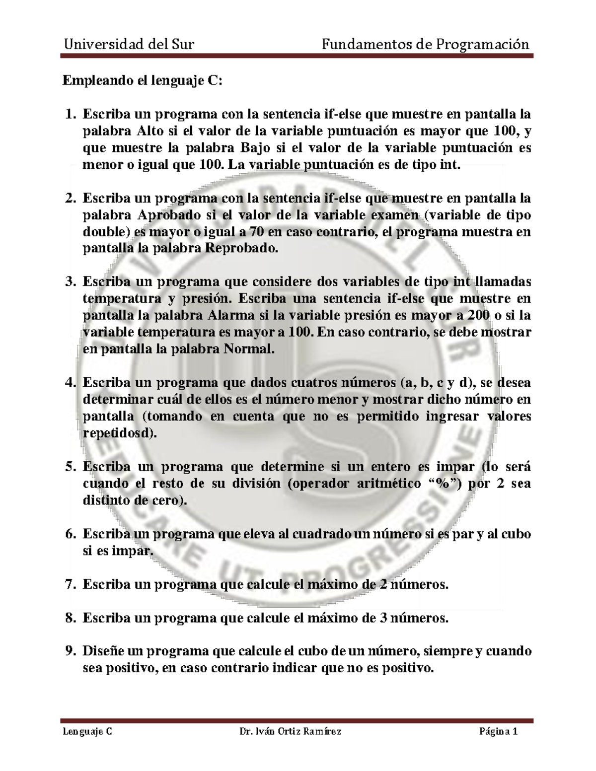 Ejercicios IF-Else en C - Fundamentos de Programación - Studocu